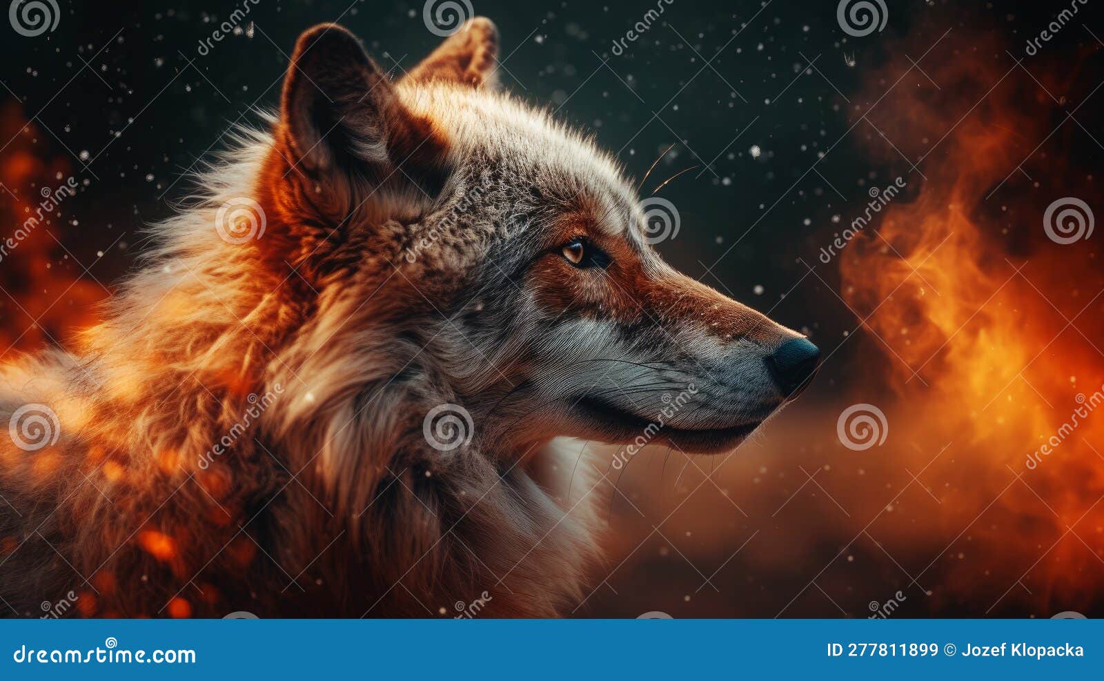 Wolf And Flame. Head Of Aggressive Fire Woolf. A Wolf Howling In The ...