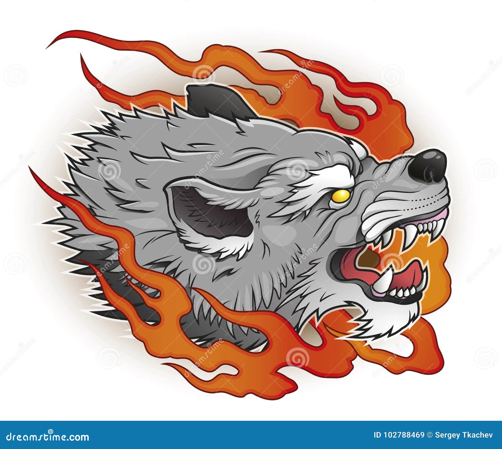 Wolf with flames stock vector. Illustration of fierce - 102788469