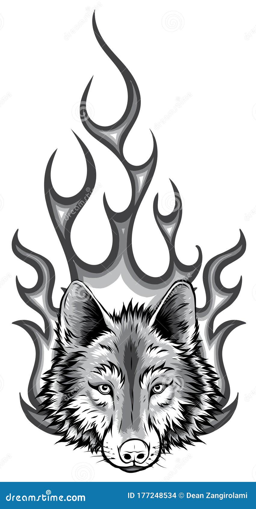 Monochromatic Wolf Flaming Fire Logo Vector Mascot Design Stock Vector ...