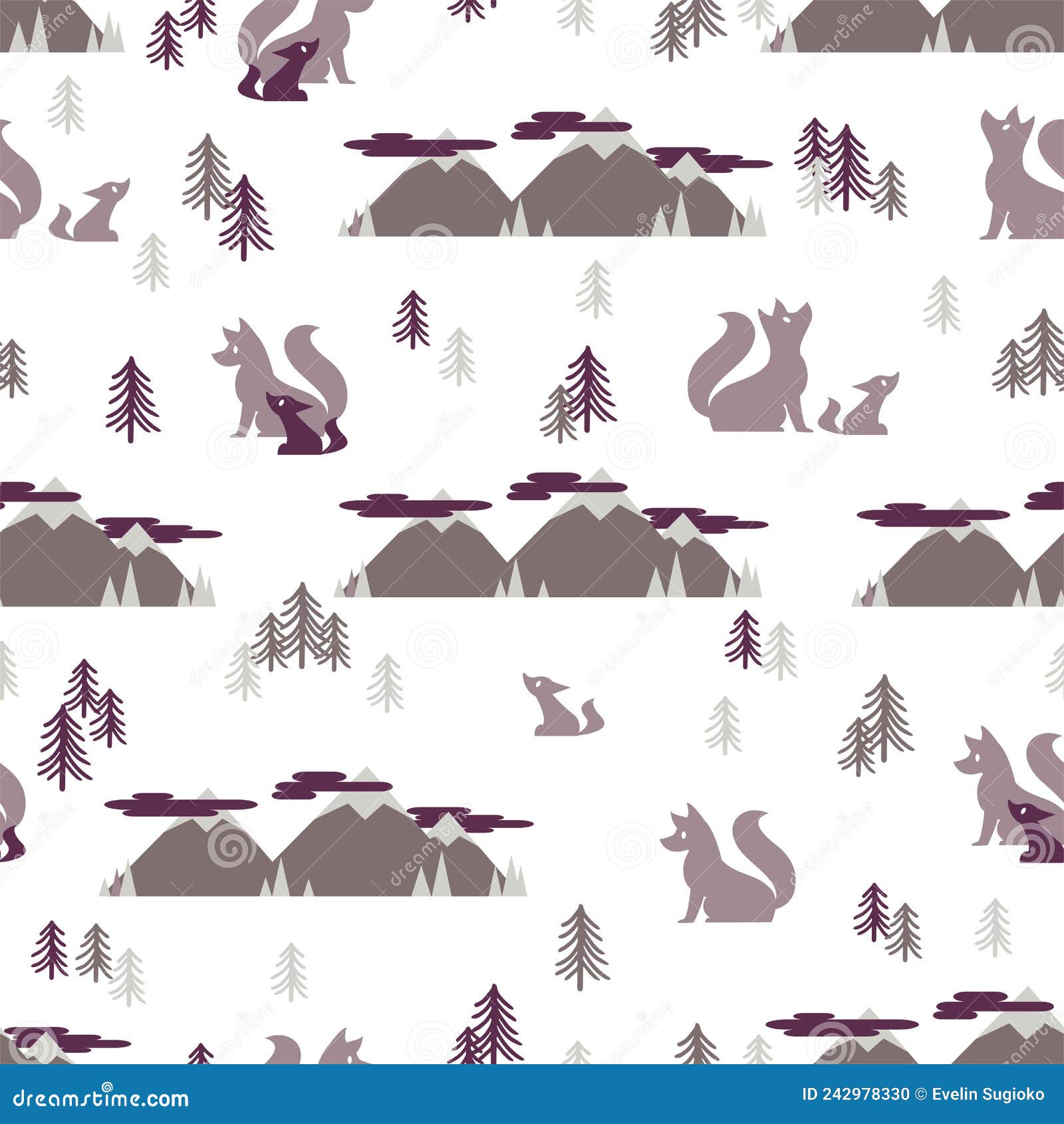 Wolf Forest and Mountain Vector Graphic Illustration Seamless Pattern ...