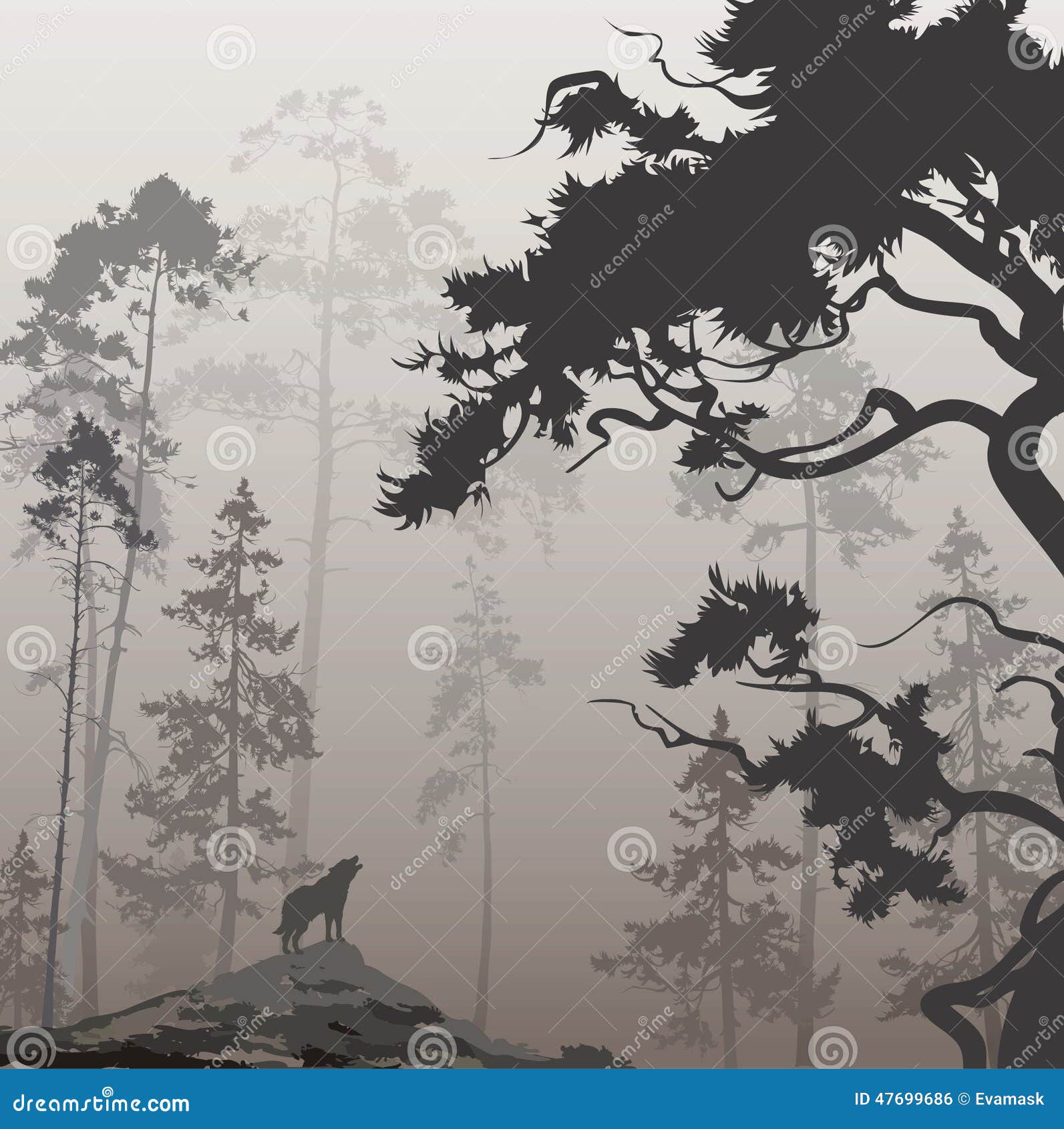 Wolf in the forest stock vector. Illustration of meadow - 47699686