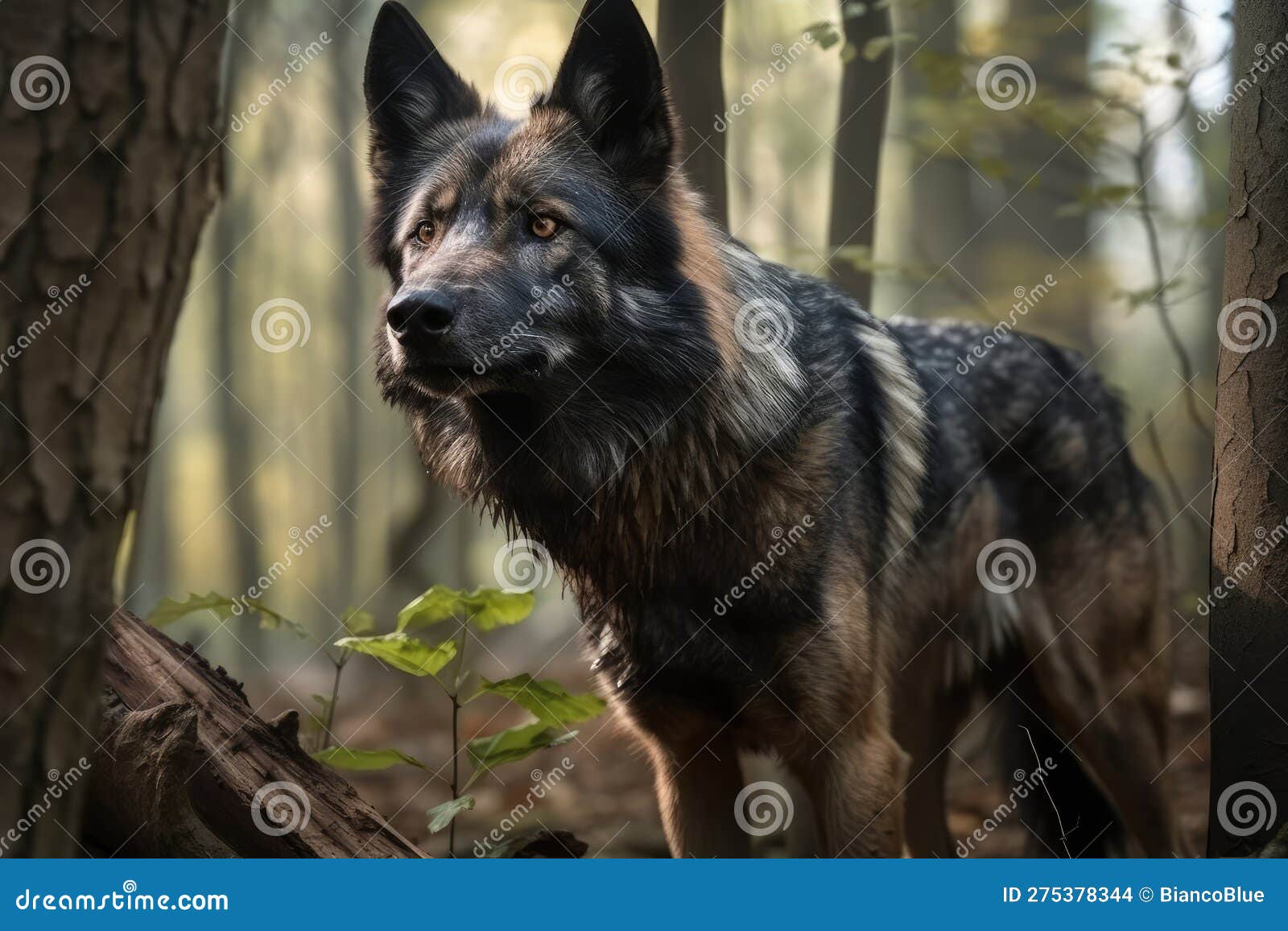 A Wolf in the Forest in Summer Stock Illustration - Illustration of ...