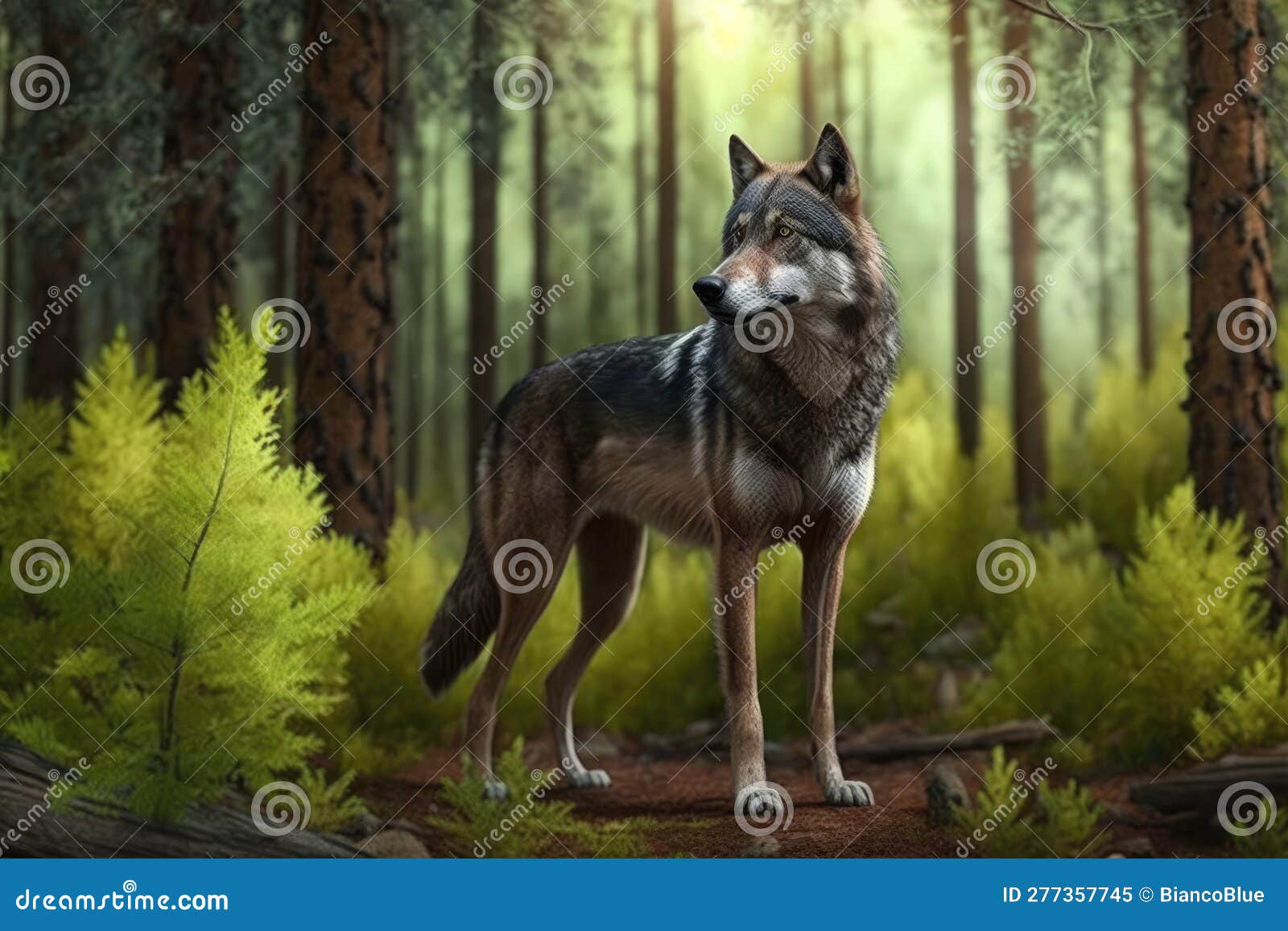 A Wolf in the Forest in Summer Stock Illustration - Illustration of ...