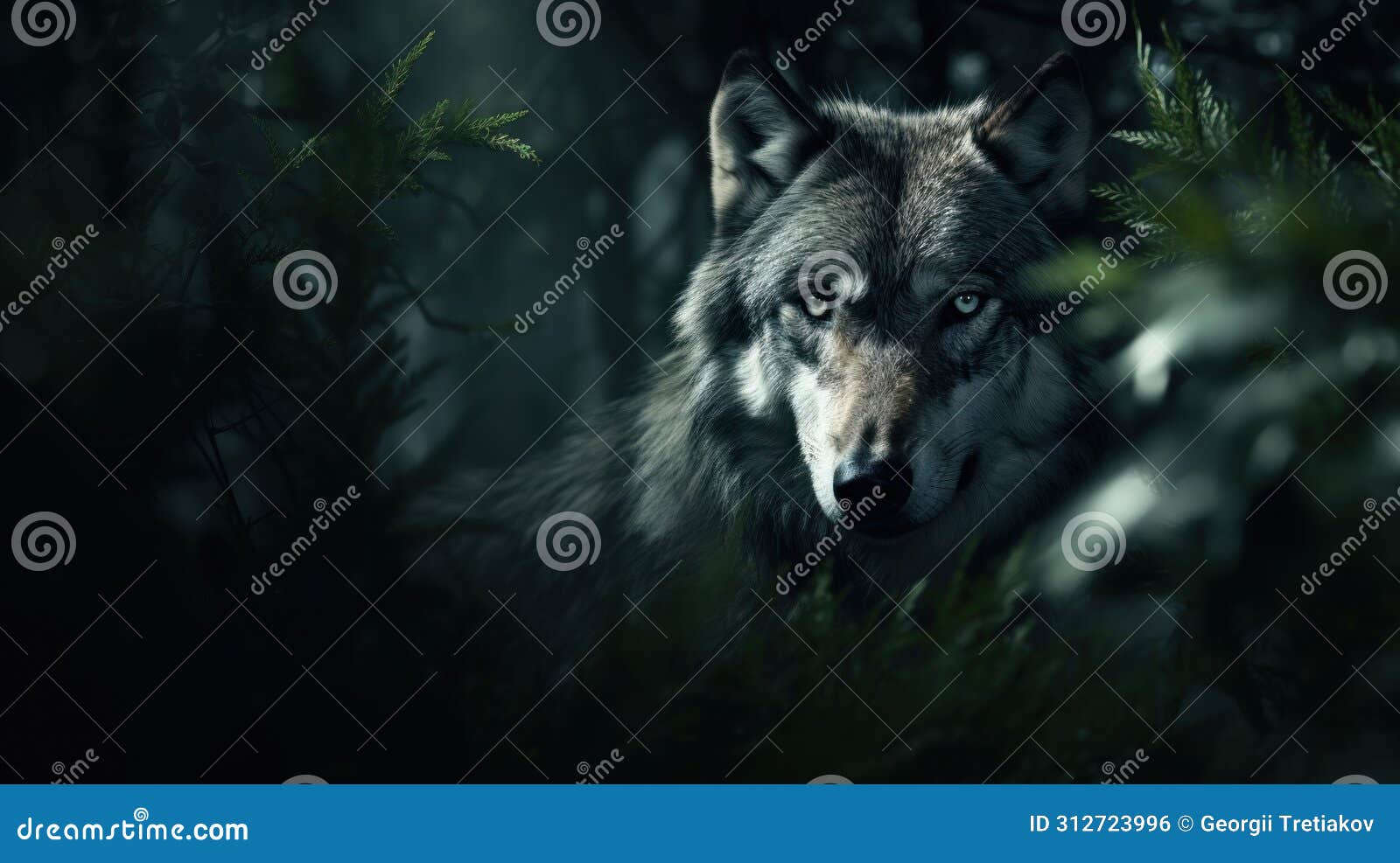 Wolf Gazing from Dark Forest Stock Illustration - Illustration of ...