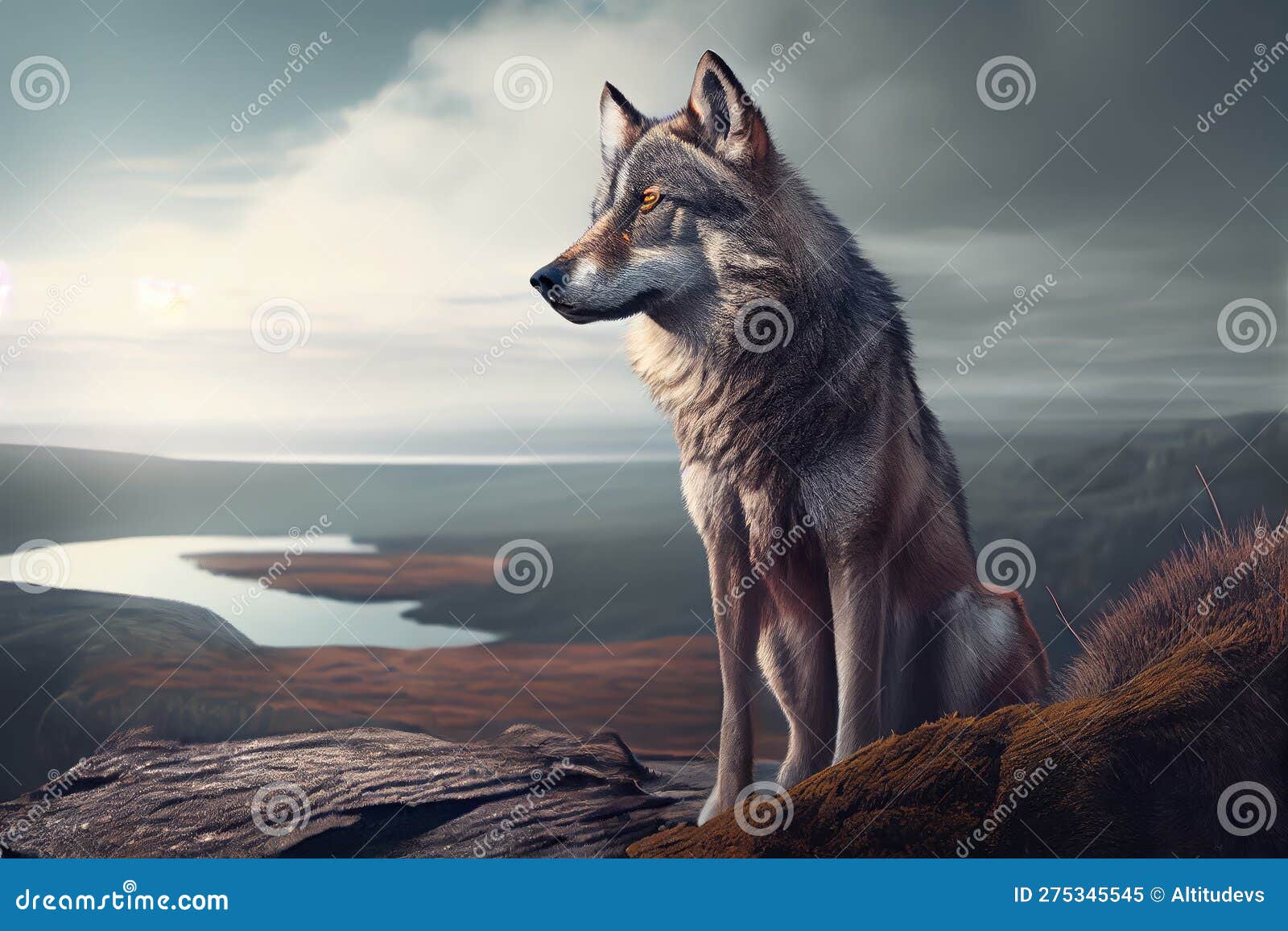 Wolf Gazing Out Over the Landscape, Its Eyes Fixed on Distant Prey ...