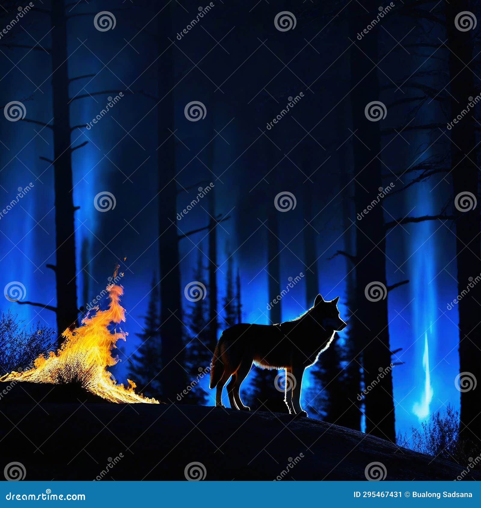 A Wolf with a Glowing in the Dark with a Fire and Ice Background and a ...