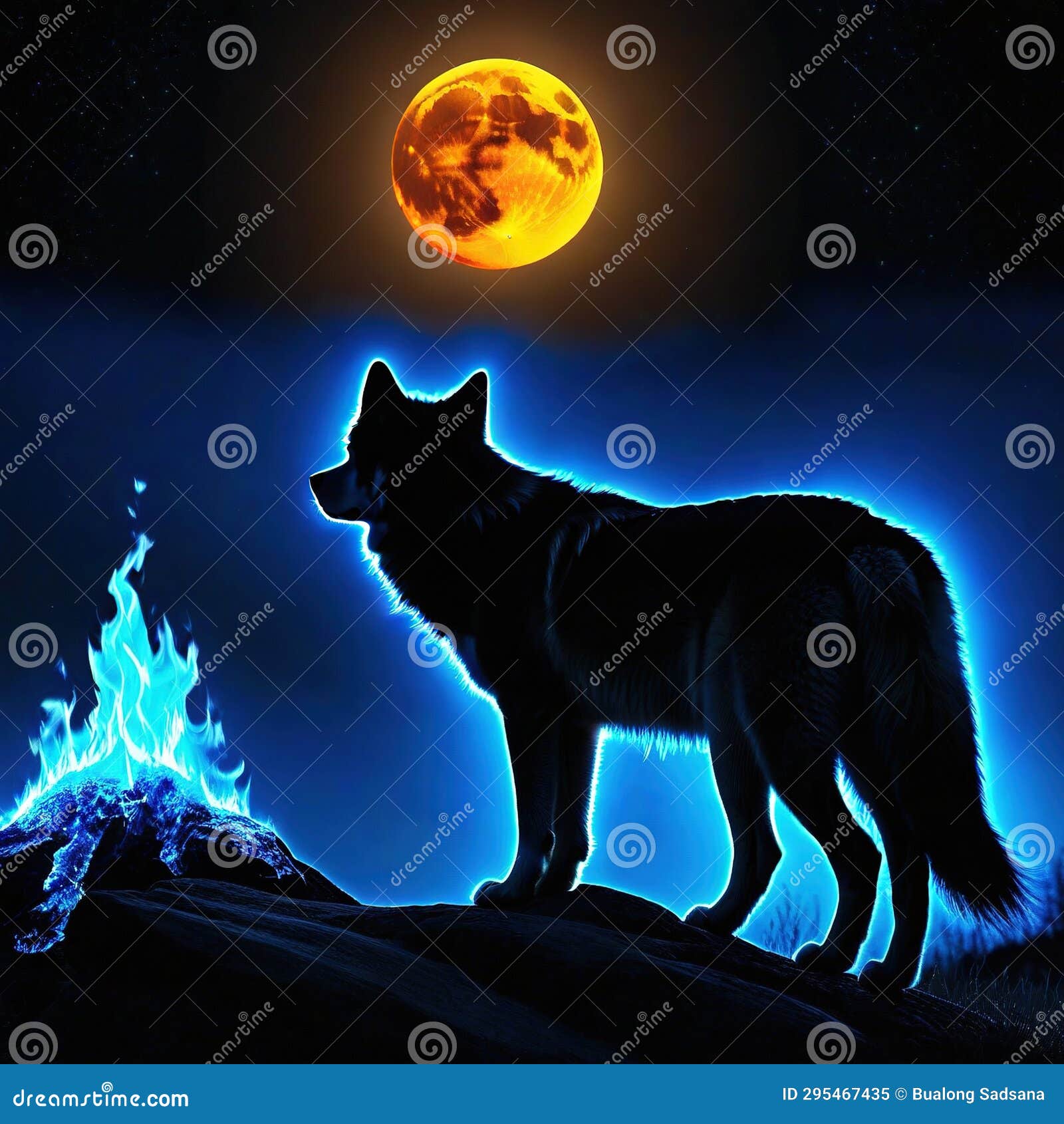 A Wolf with a Glowing in the Dark with a Fire and Ice Background and a ...