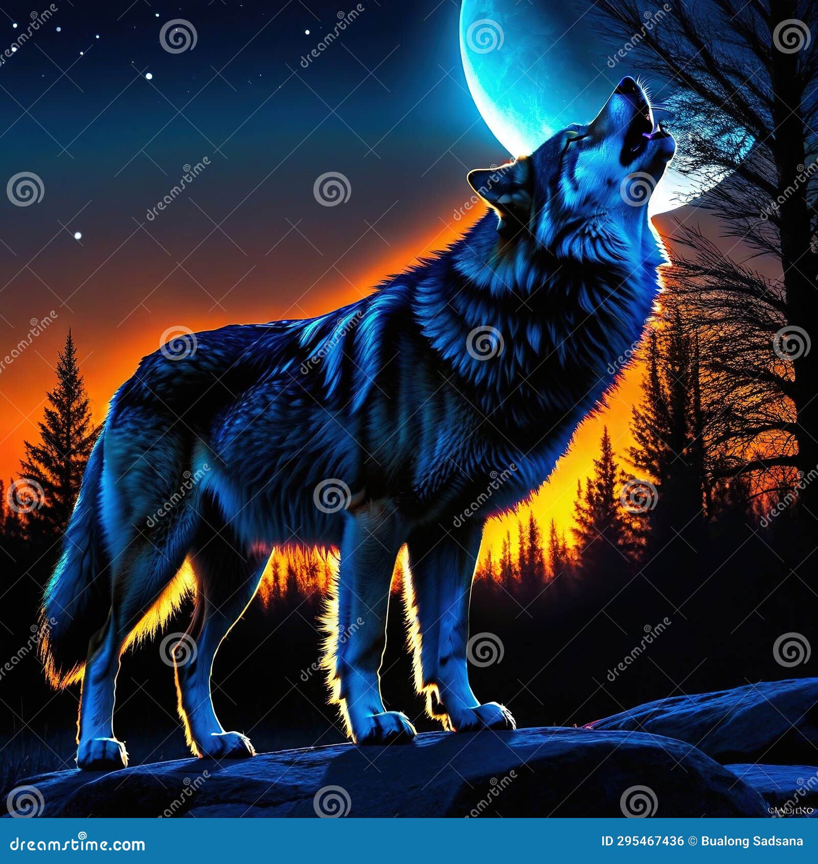 A Wolf With A Glowing In The Dark With A Fire And Ice Background And A ...