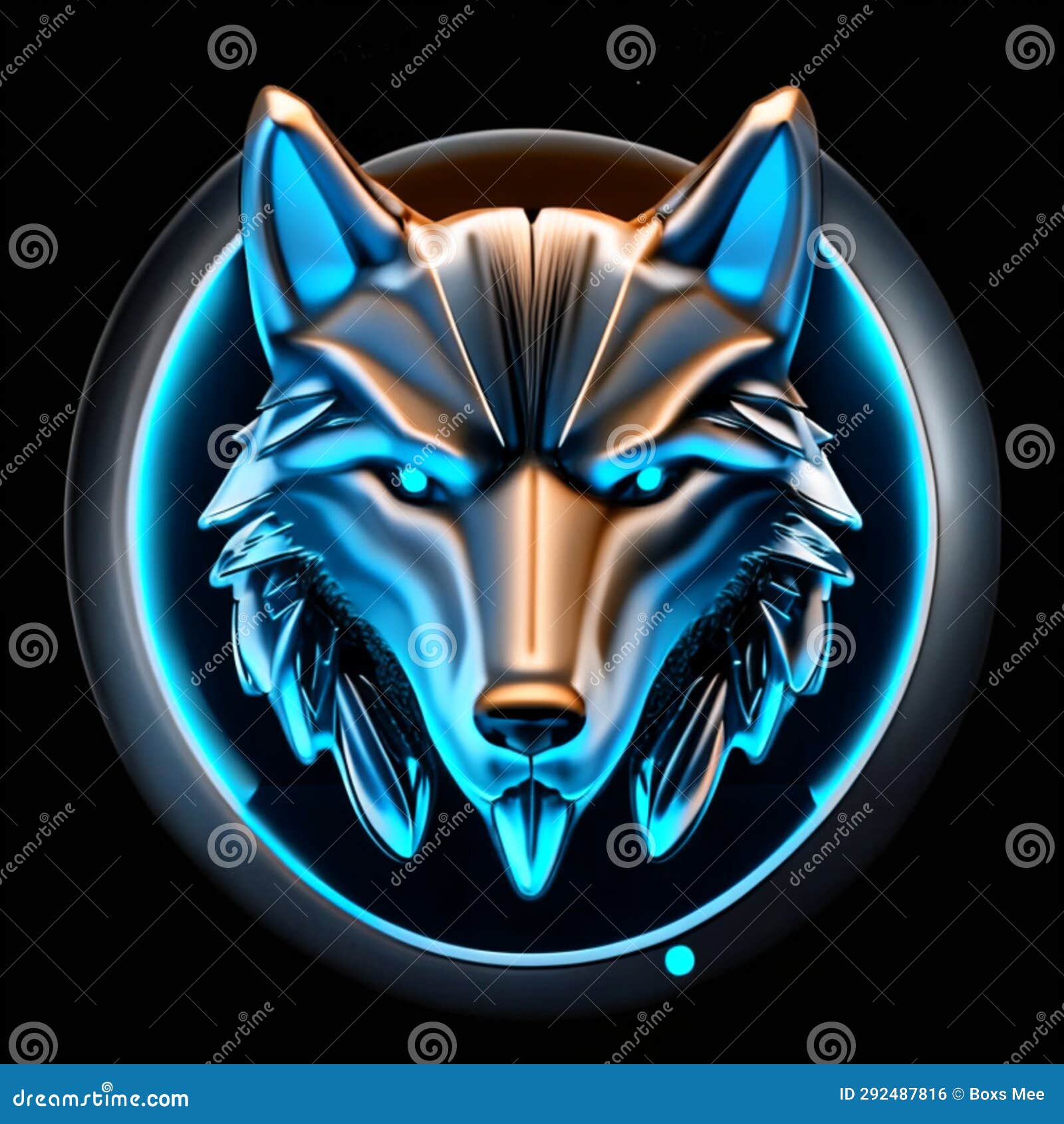 Wolf Head in the Blue Circle on a Black Background. Vector Illustration ...