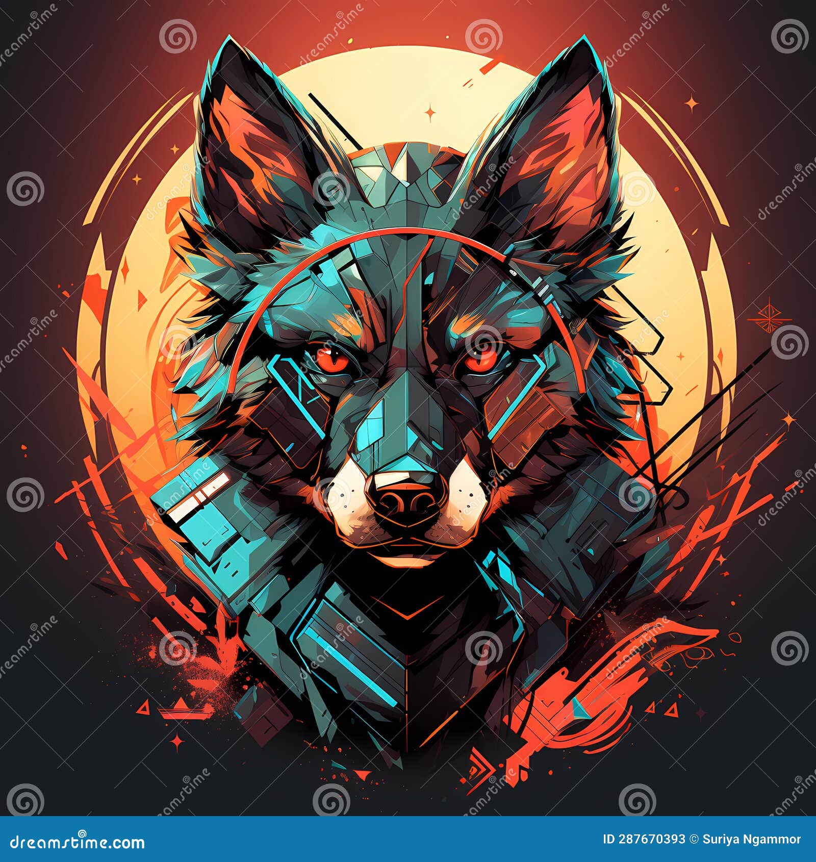 Wolf Head Design on a Dark Background Stock Illustration - Illustration ...