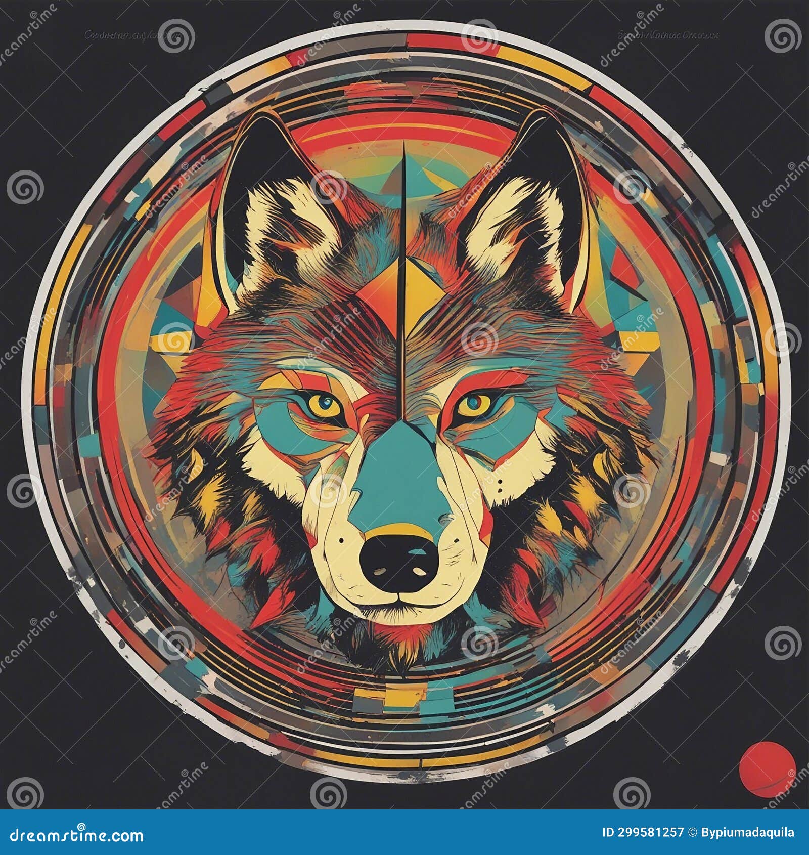 Wolf Head Drawing in the Circle Stock Illustration - Illustration of ...