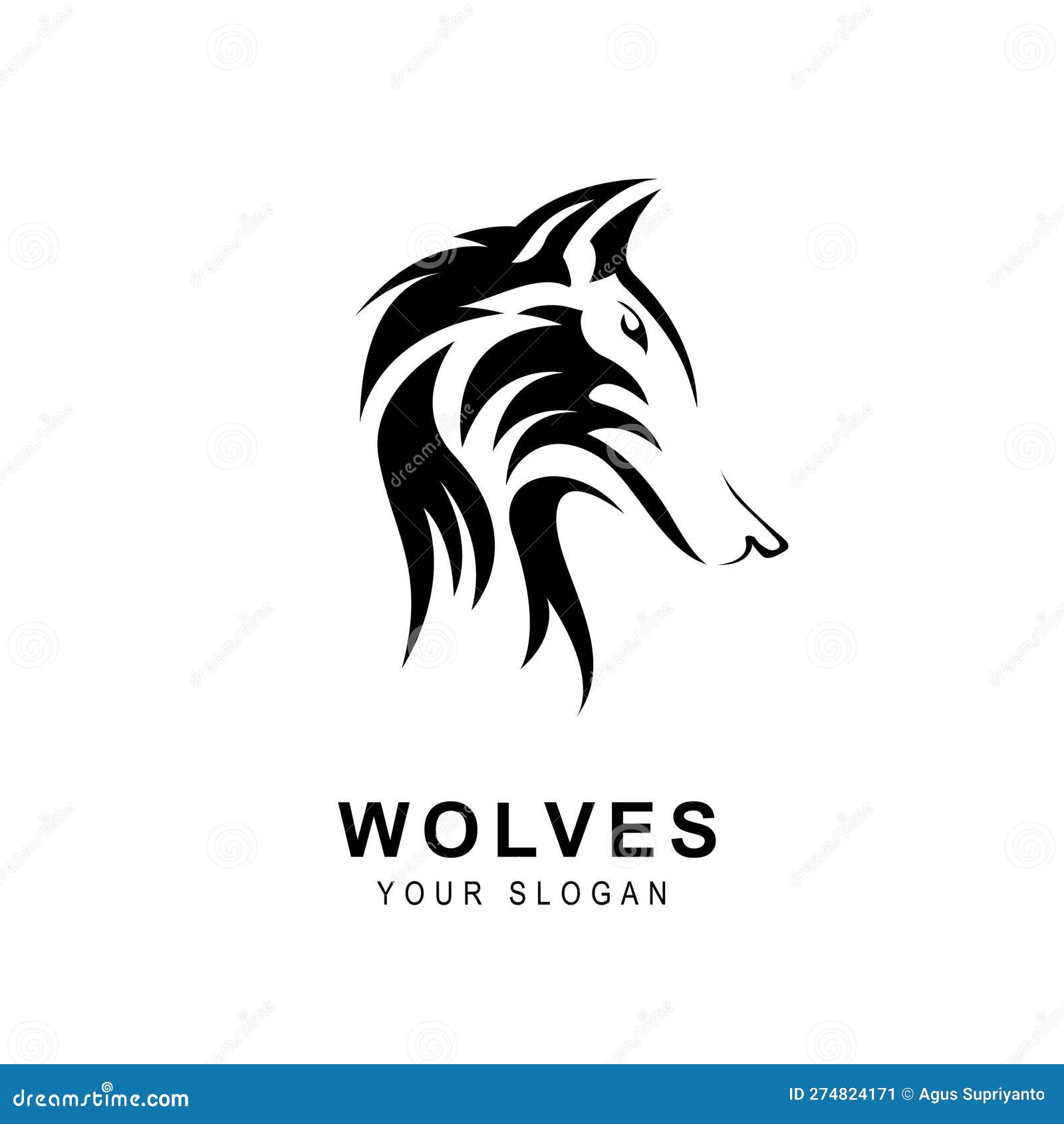 Wolf Head Logo. Black and White Emblem Stock Vector - Illustration of ...