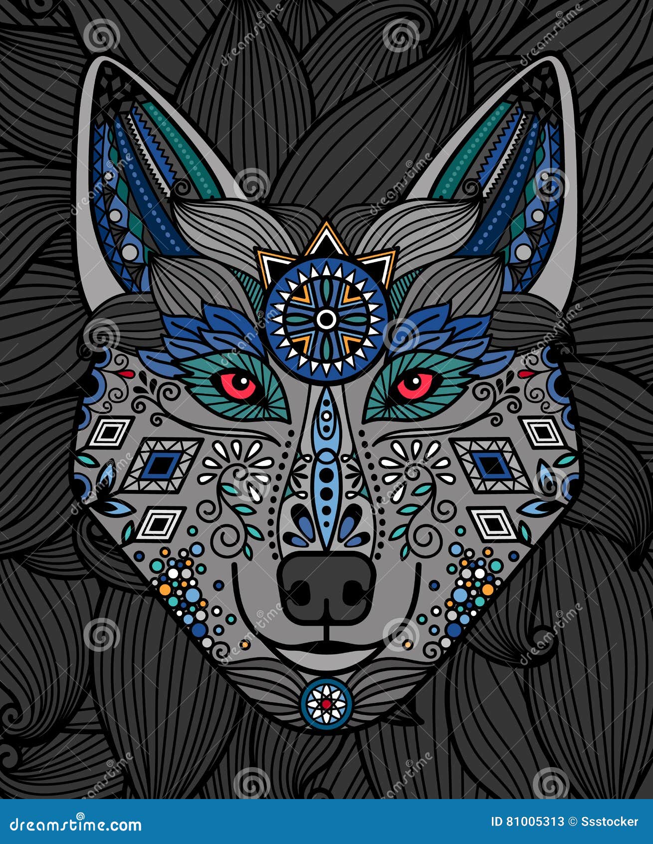 Zentangle Colorful Wolf Head Stock Illustrations – 117 Zentangle ...