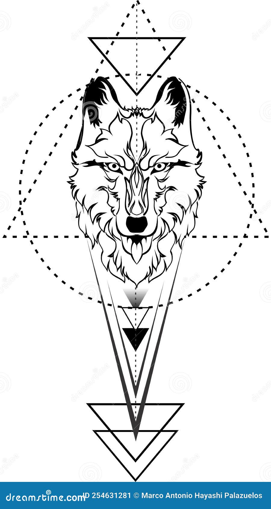 Wolf Head Vertical Geometric Tattoo Ink Illustration Stock Vector ...