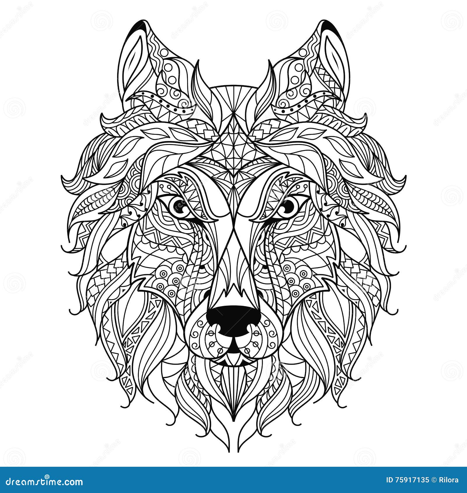 Wolf Head Zentangle Stylized, Coloring Page. Stock Vector ...