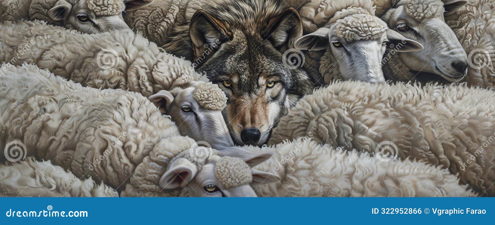 Wolf Hidden Among Sheep In Surreal Illustration Royalty-Free Stock ...