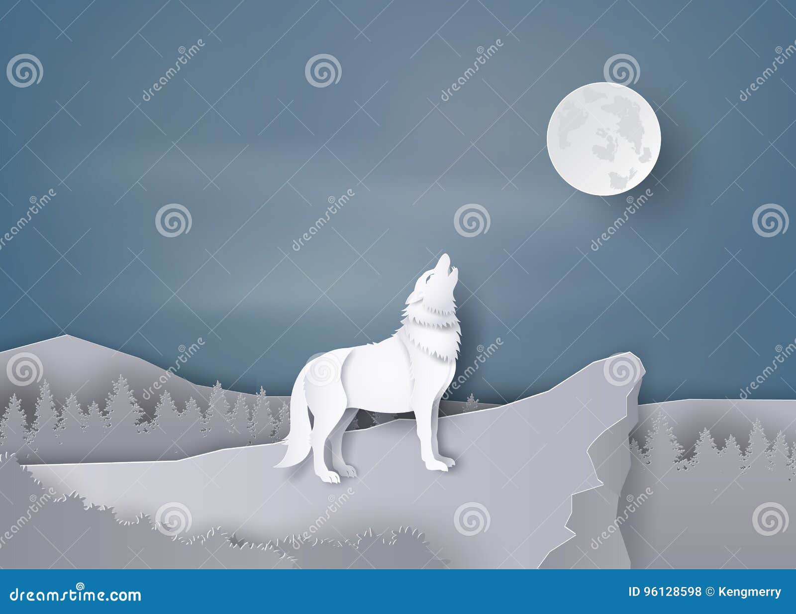 Wolf Howl On The Cliff Silhouette Vector Illustration | CartoonDealer ...