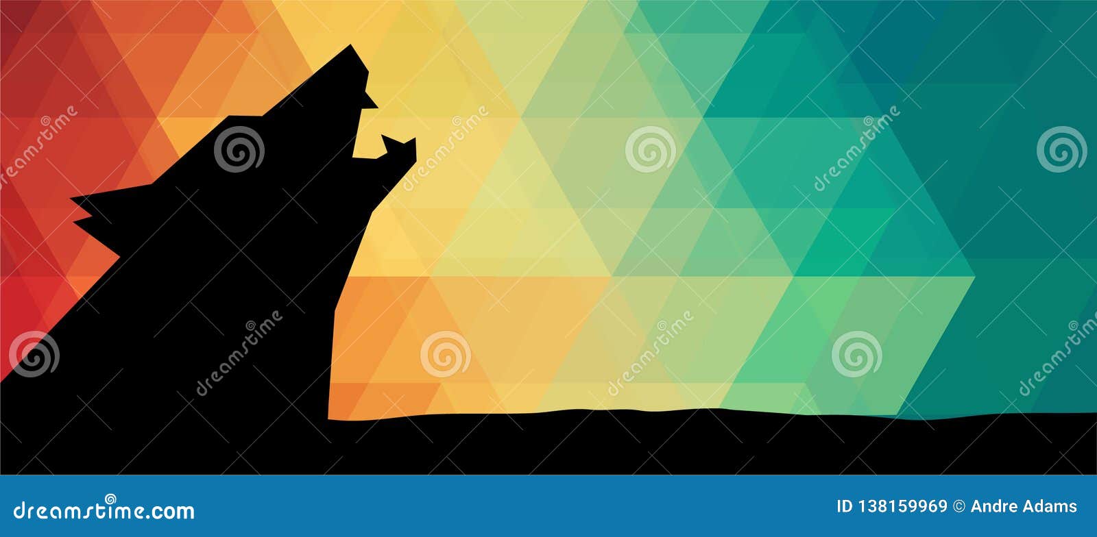 Wolf Howling Banner Geometric Stock Vector - Illustration of moon ...