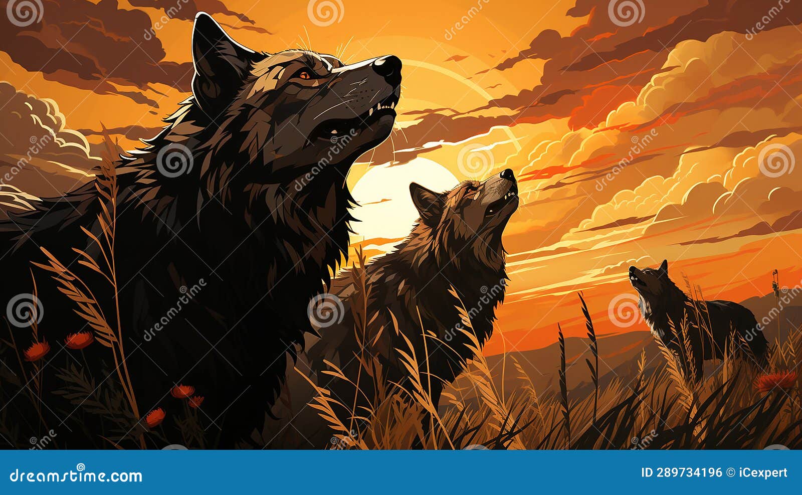 Wolf Howling at the Evening Stock Illustration - Illustration of ...