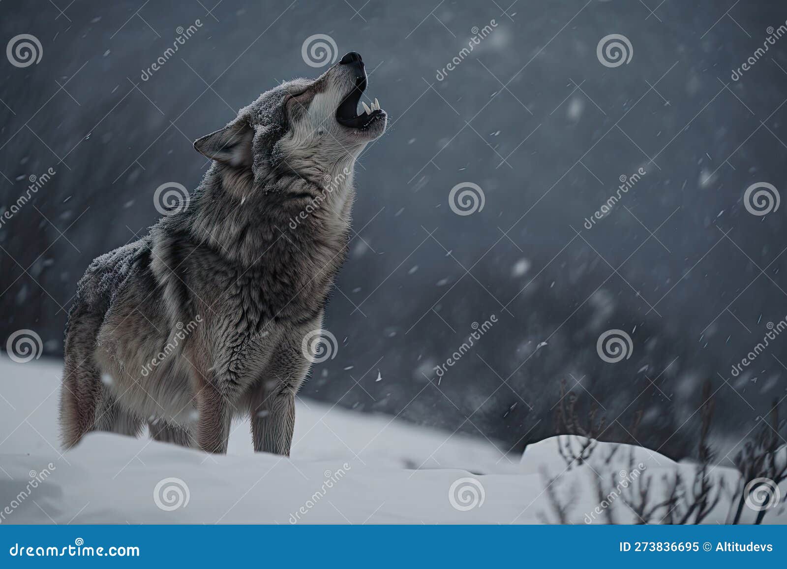 Wolf Howling in the Midst of a Blizzard, Surrounded by Snow and Ice ...