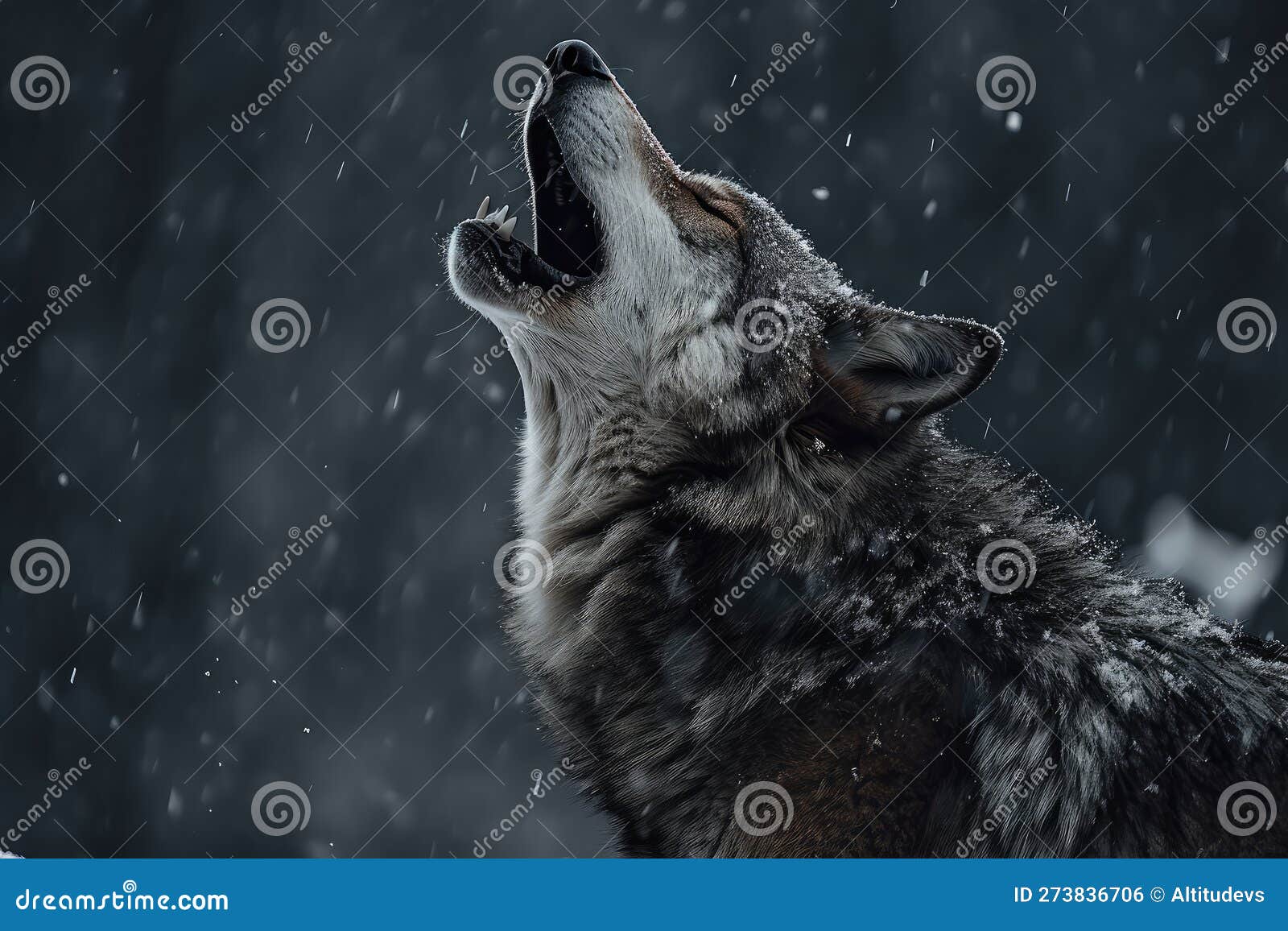 Wolf Howling in the Midst of a Blizzard, Surrounded by Snow and Ice ...