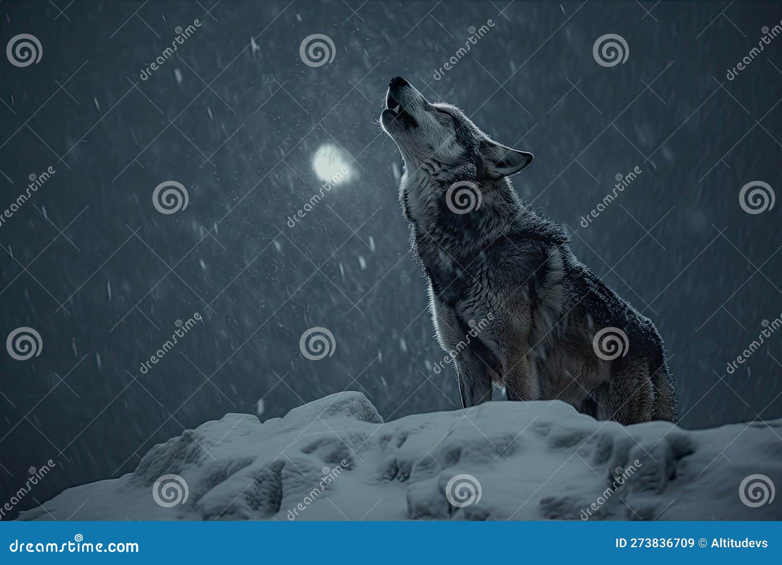 Wolf Howling in the Midst of a Blizzard, Surrounded by Snow and Ice ...
