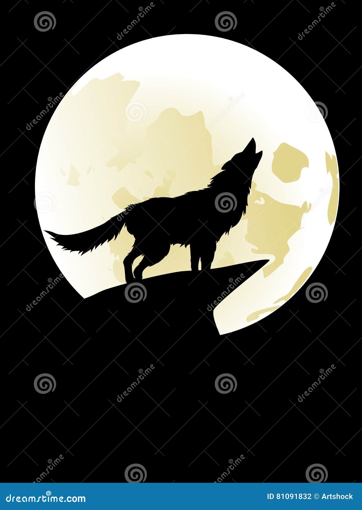 Wolf Howling at the Moon stock illustration. Illustration of full ...