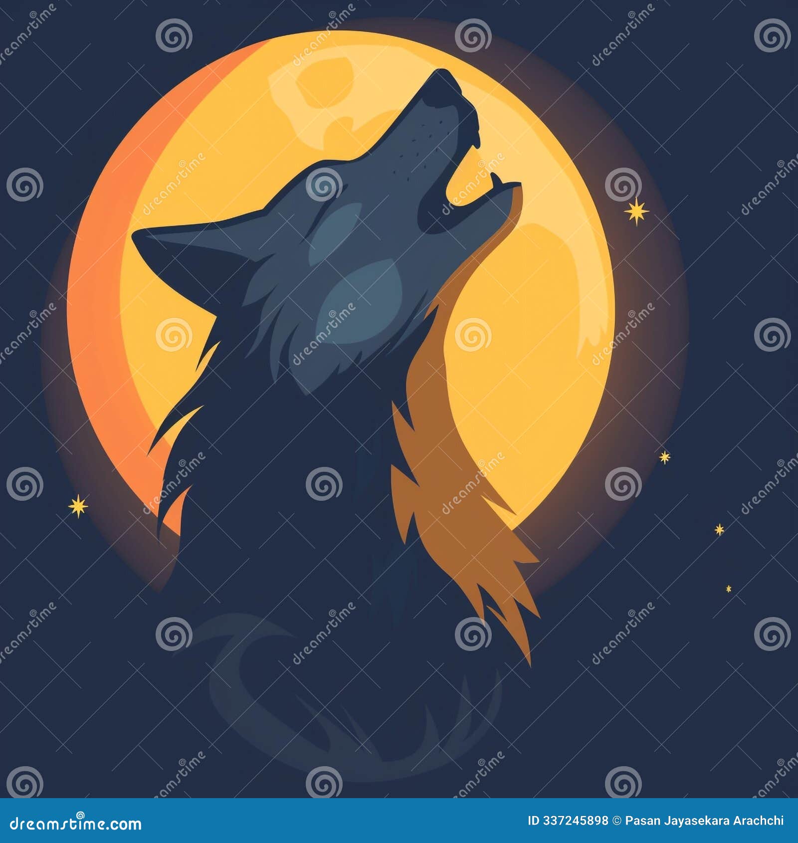 Wolf Howling at Moon with Smiley Face Stock Illustration - Illustration ...