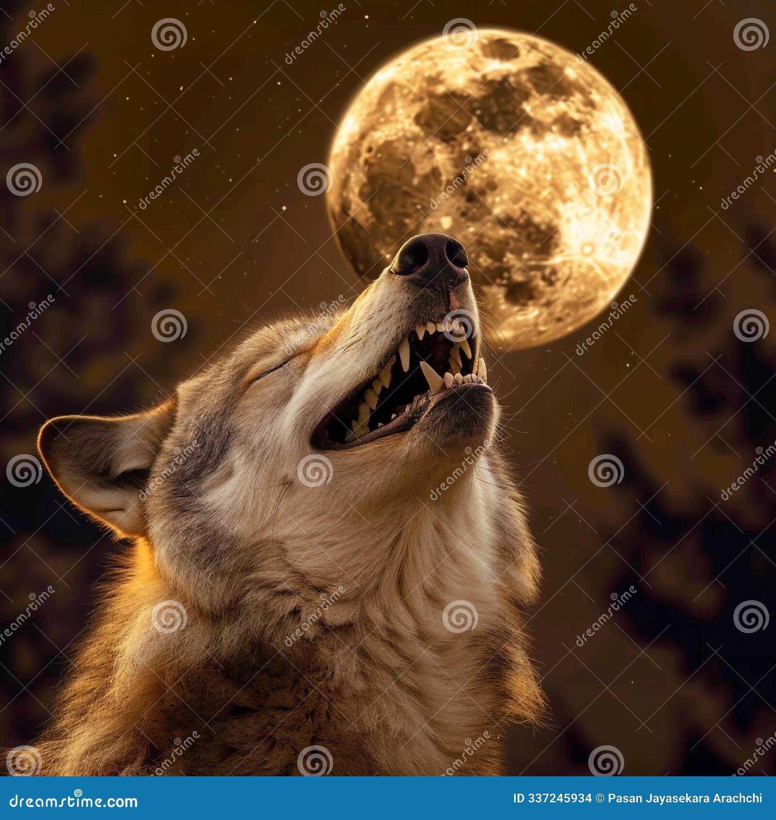 Wolf Howling at Moon with Smiley Face Stock Illustration - Illustration ...