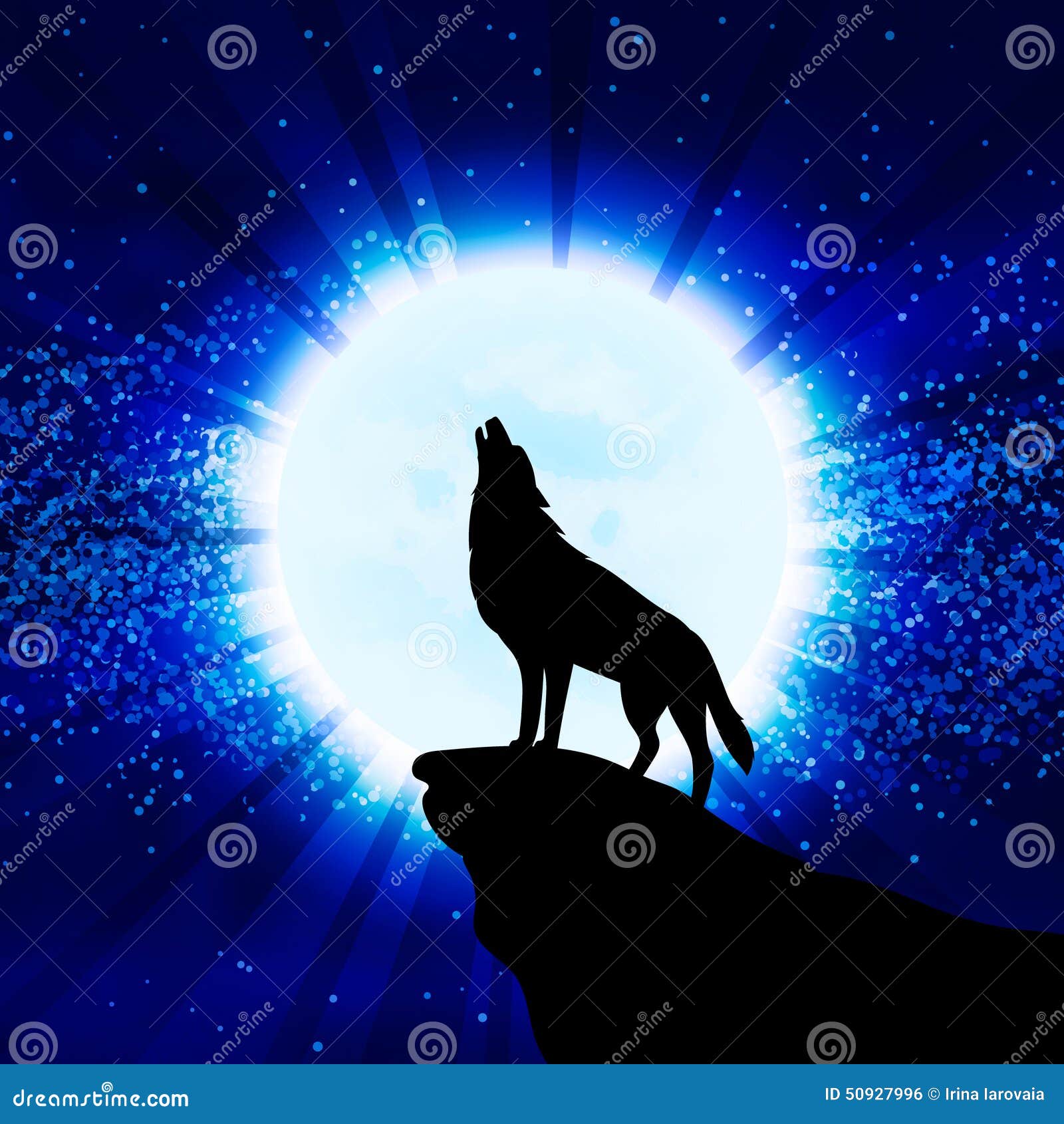 The Wolf Howling At The Moon, Vector Illustration, Silhouette Of Wolf ...