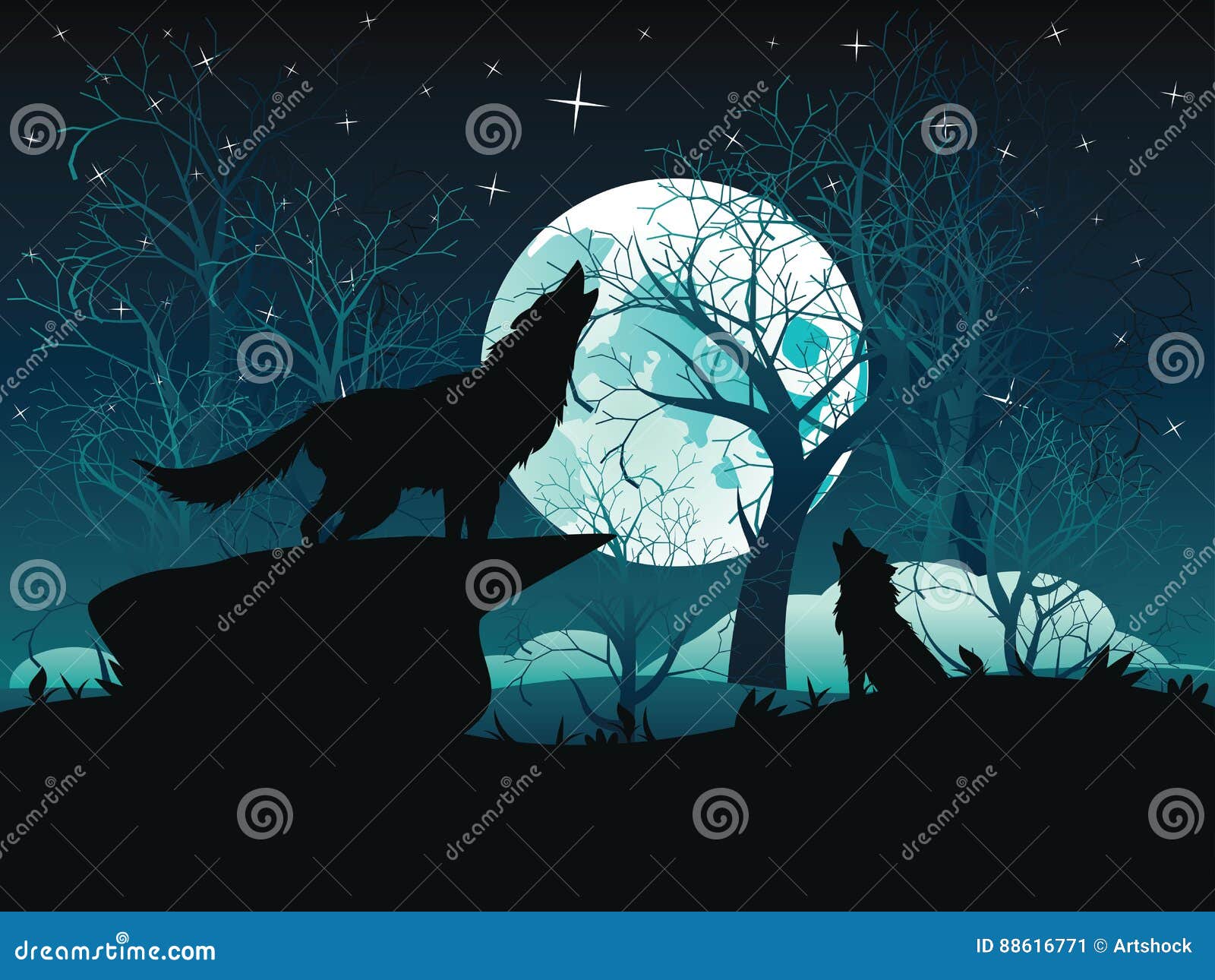 Wolf Howling At The Moon In The Midnight Royalty-Free Stock Photo ...
