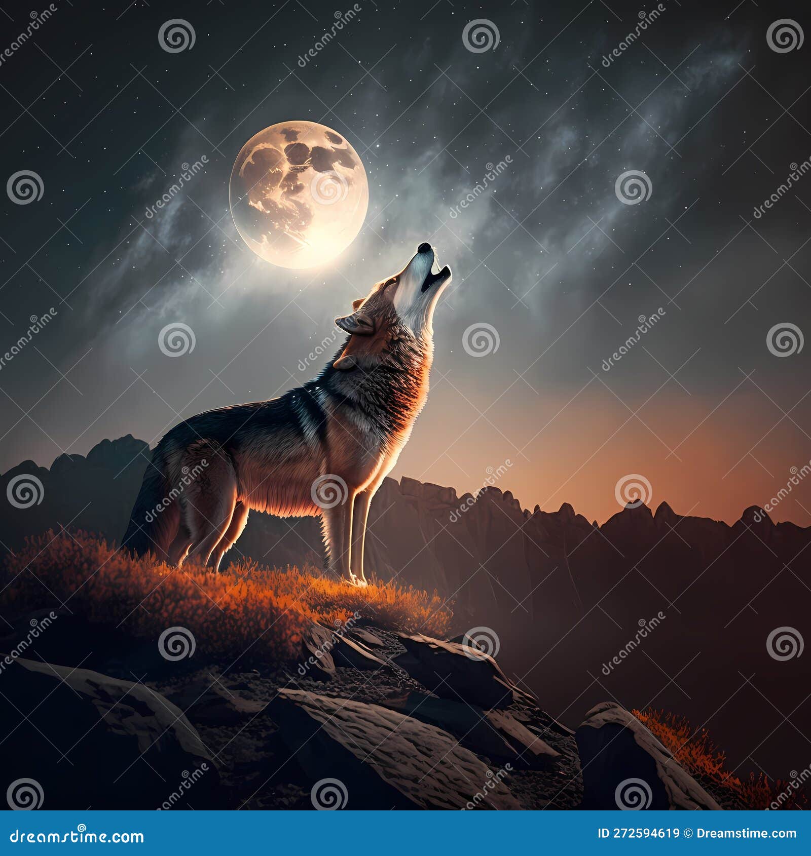 Wolf Howling at Night. Generative AI Stock Illustration - Illustration ...
