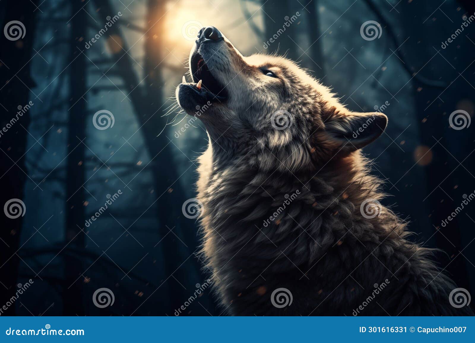 A Wolf Howling in the Night by Generative AI Stock Illustration ...