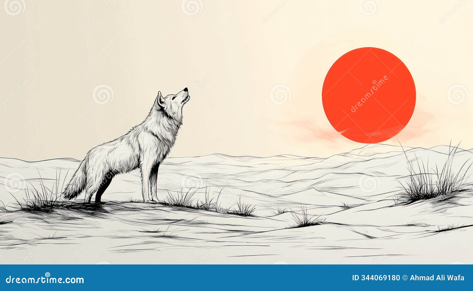 Wolf Howling at the Setting Sun Stock Illustration - Illustration of ...