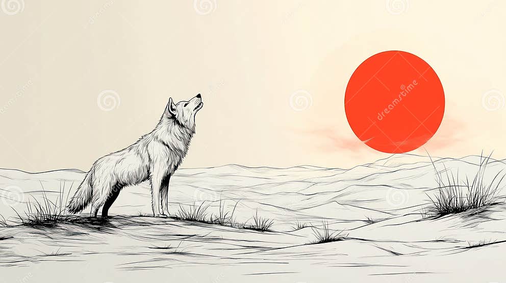 Wolf Howling at the Setting Sun Stock Illustration - Illustration of ...