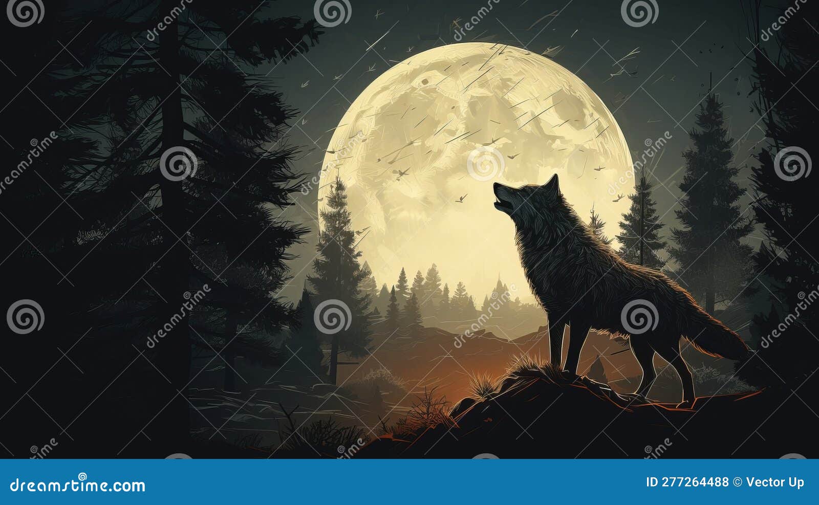 The Wolf Howls at the Full Moon at Night. Generative AI Stock ...