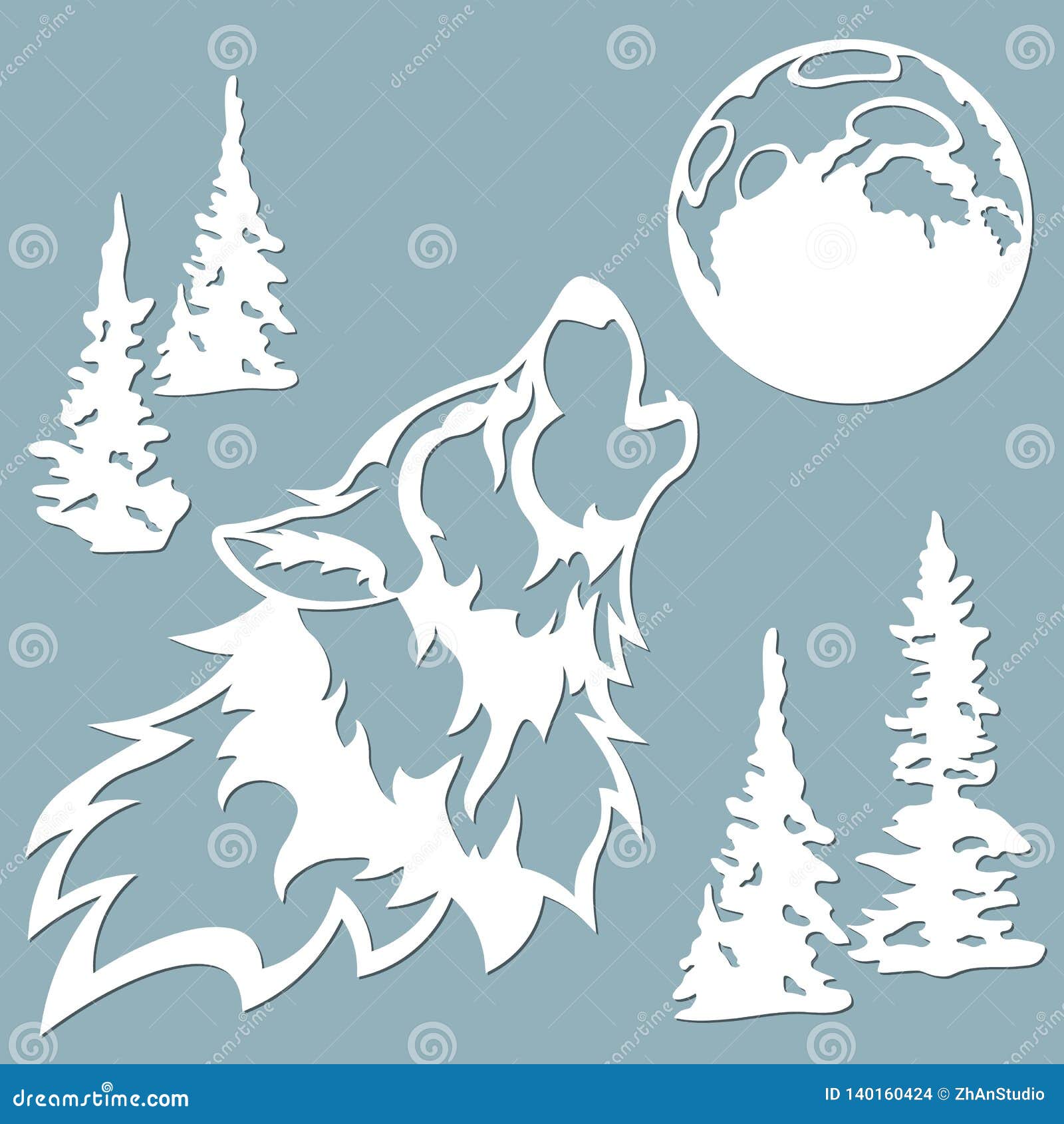 The Wolf Howls At The Moon. Vector Illustration. Paper Wolf Sticker ...
