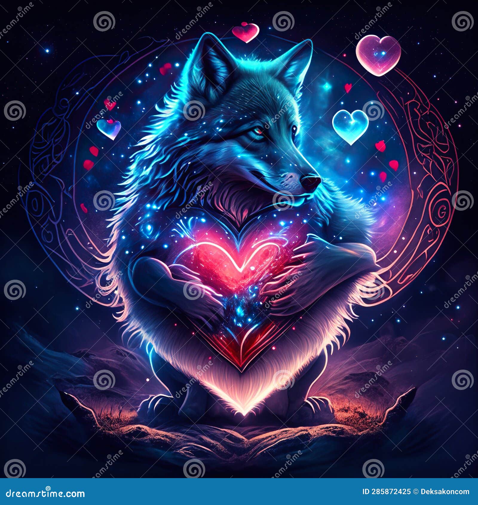 Wolf Hugging Heart Vector Illustration of a Wolf in the Form of a Heart ...