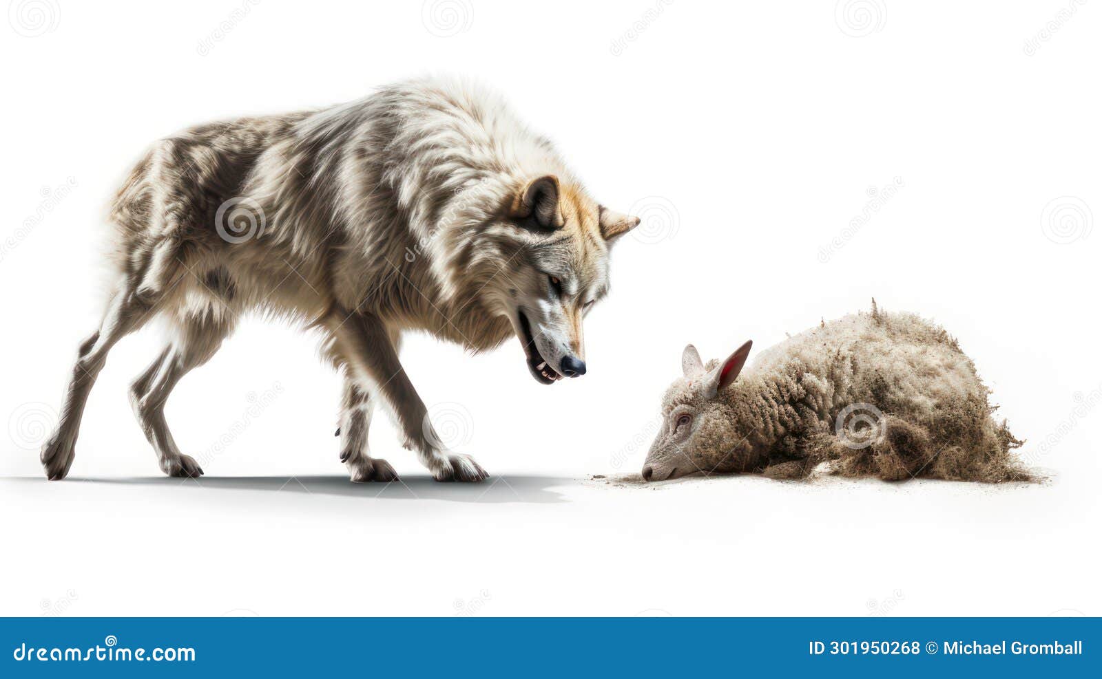 Wolf Hunting a Sheep Isolated on White Created with Generative AI. Big ...