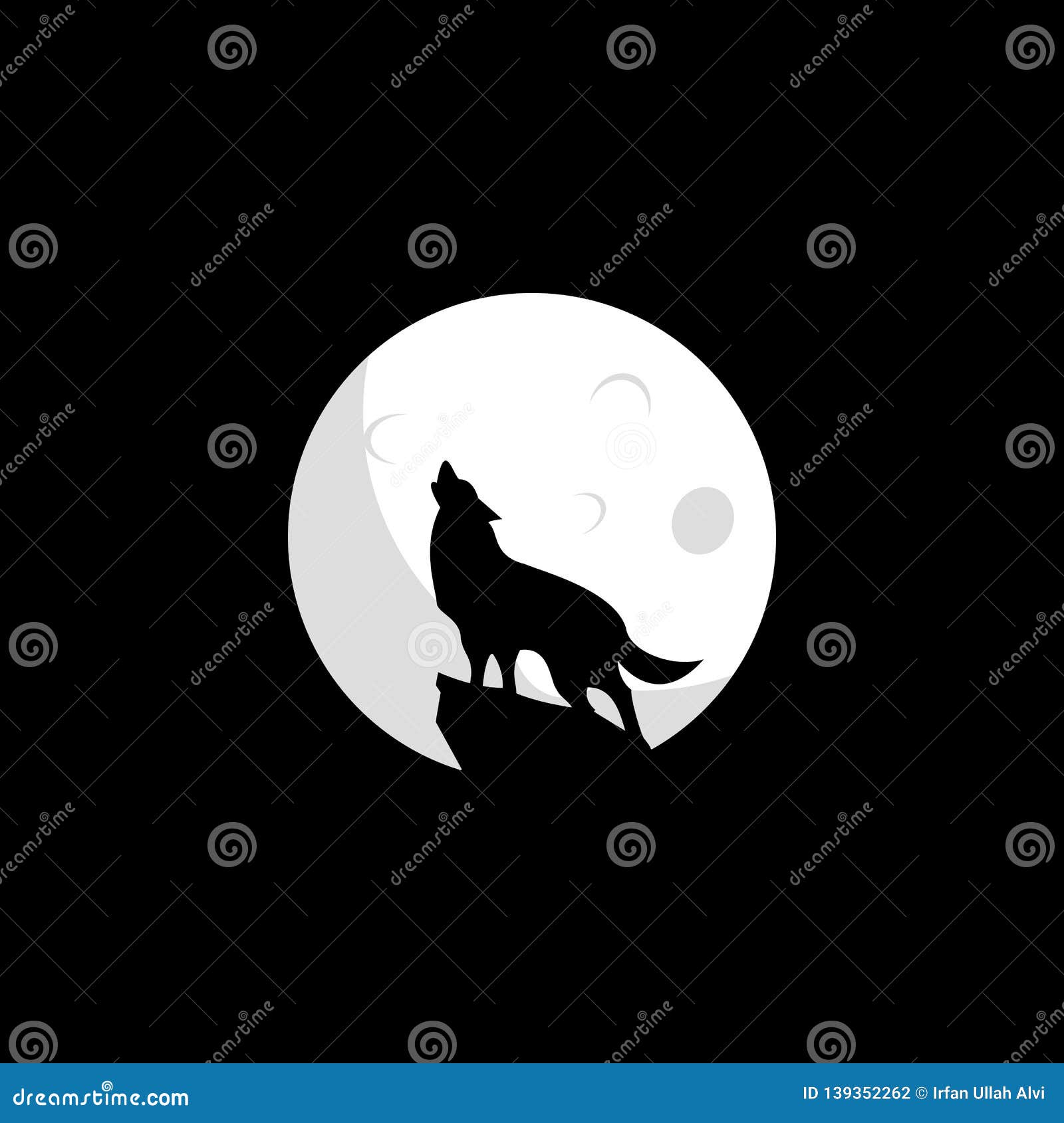Wolf moon logo design. stock vector. Illustration of etching - 139352262