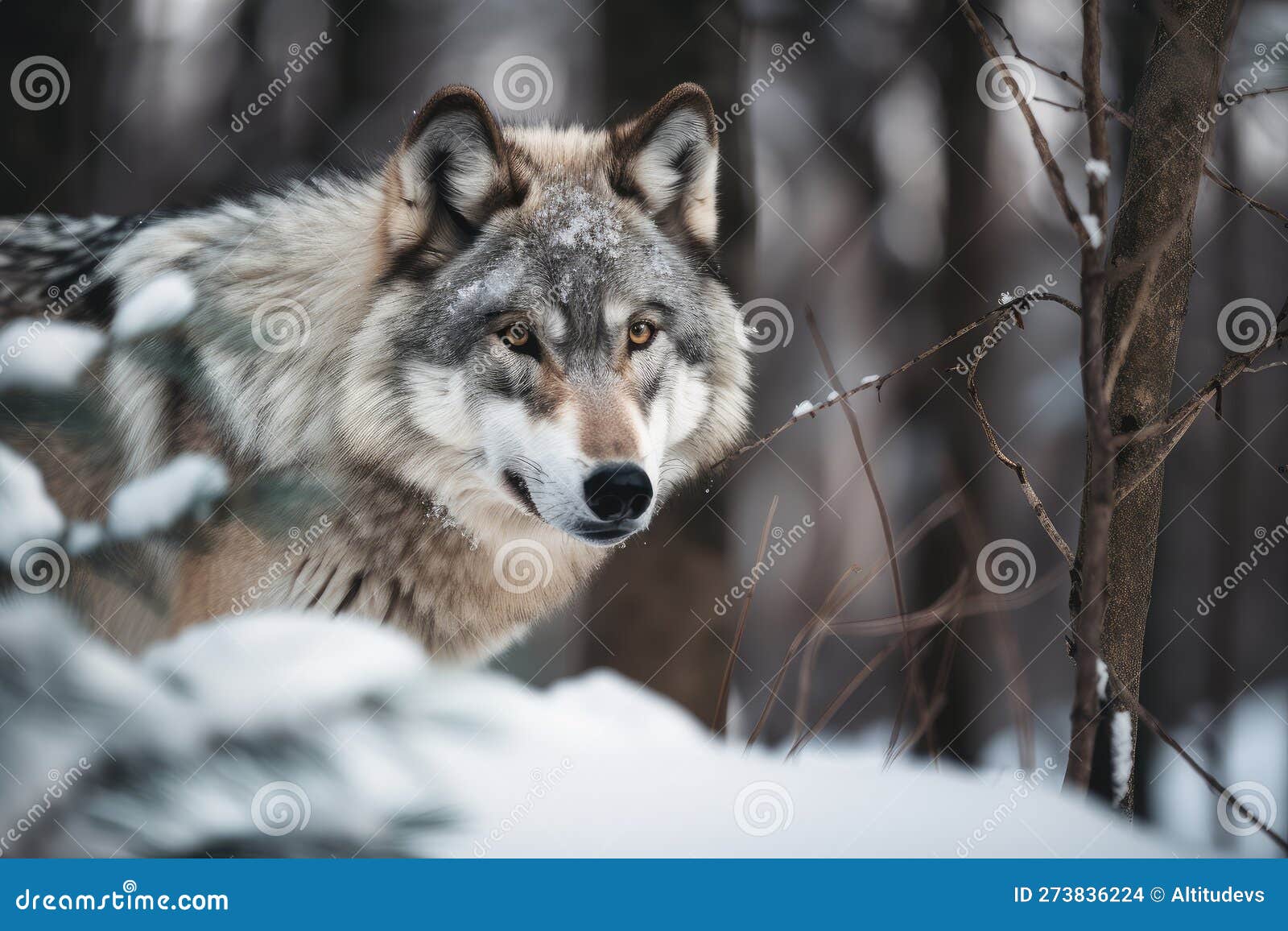 Wolf, with Its Muzzle and Fur Covered in Snow, Sneaking through the ...