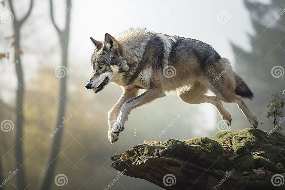 Wolf in a Jump. Generative AI Stock Illustration - Illustration of ...