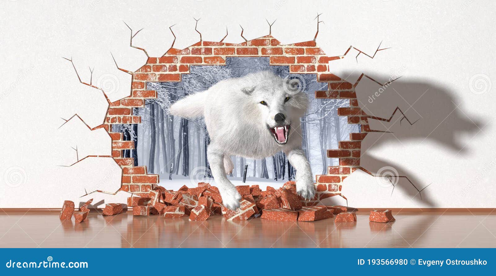 Wolf Jumping Out of a Fault in the Wall Stock Illustration ...