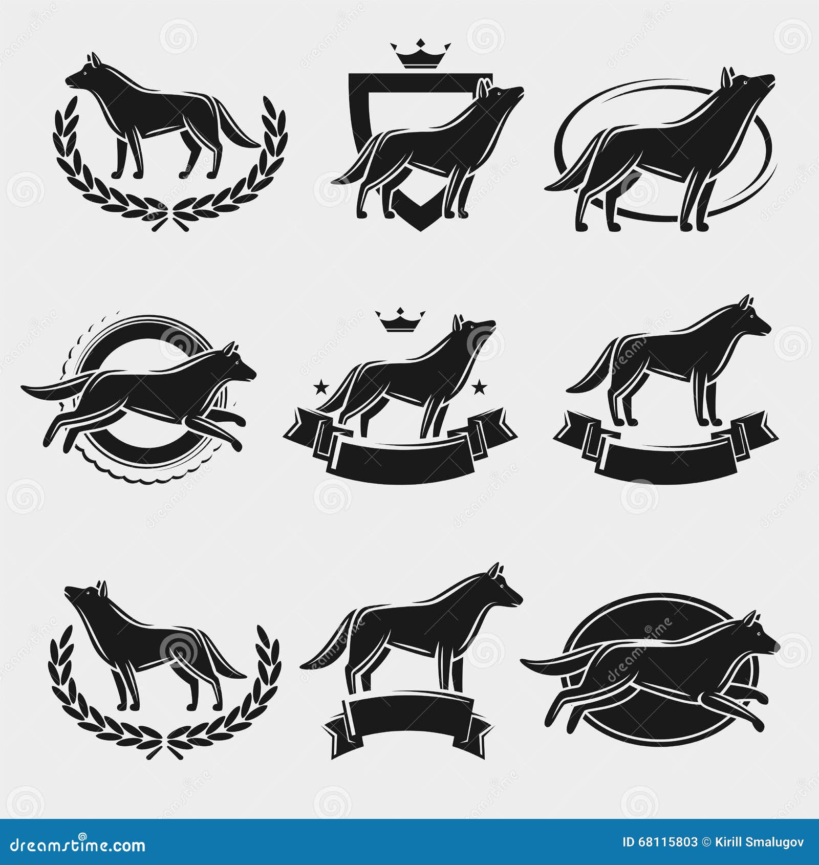 Wolf Label and Icons Set. Vector Stock Vector - Illustration of ...