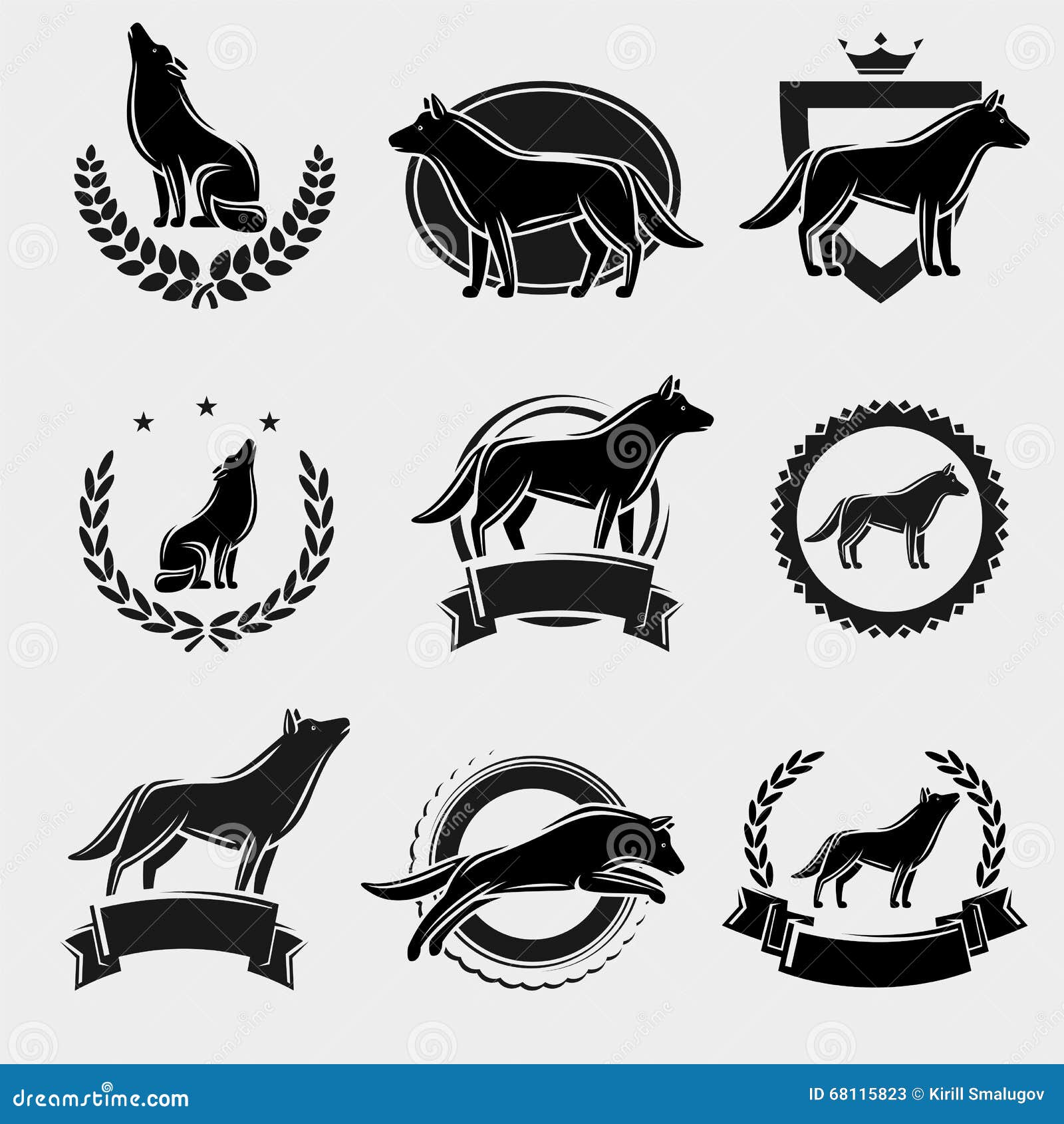 Wolf Label and Icons Set. Vector Stock Vector - Illustration of ...