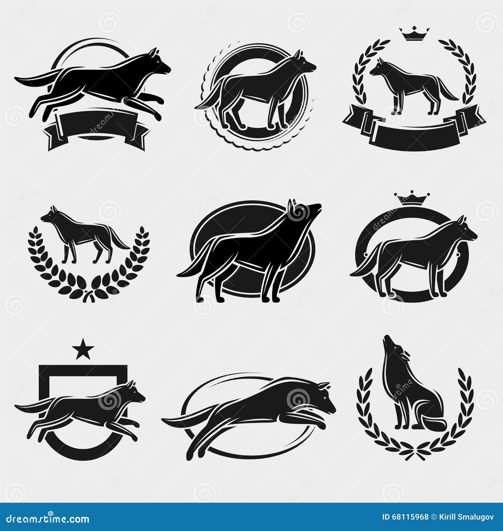 Wolf Label and Icons Set. Vector Stock Vector - Illustration of head ...