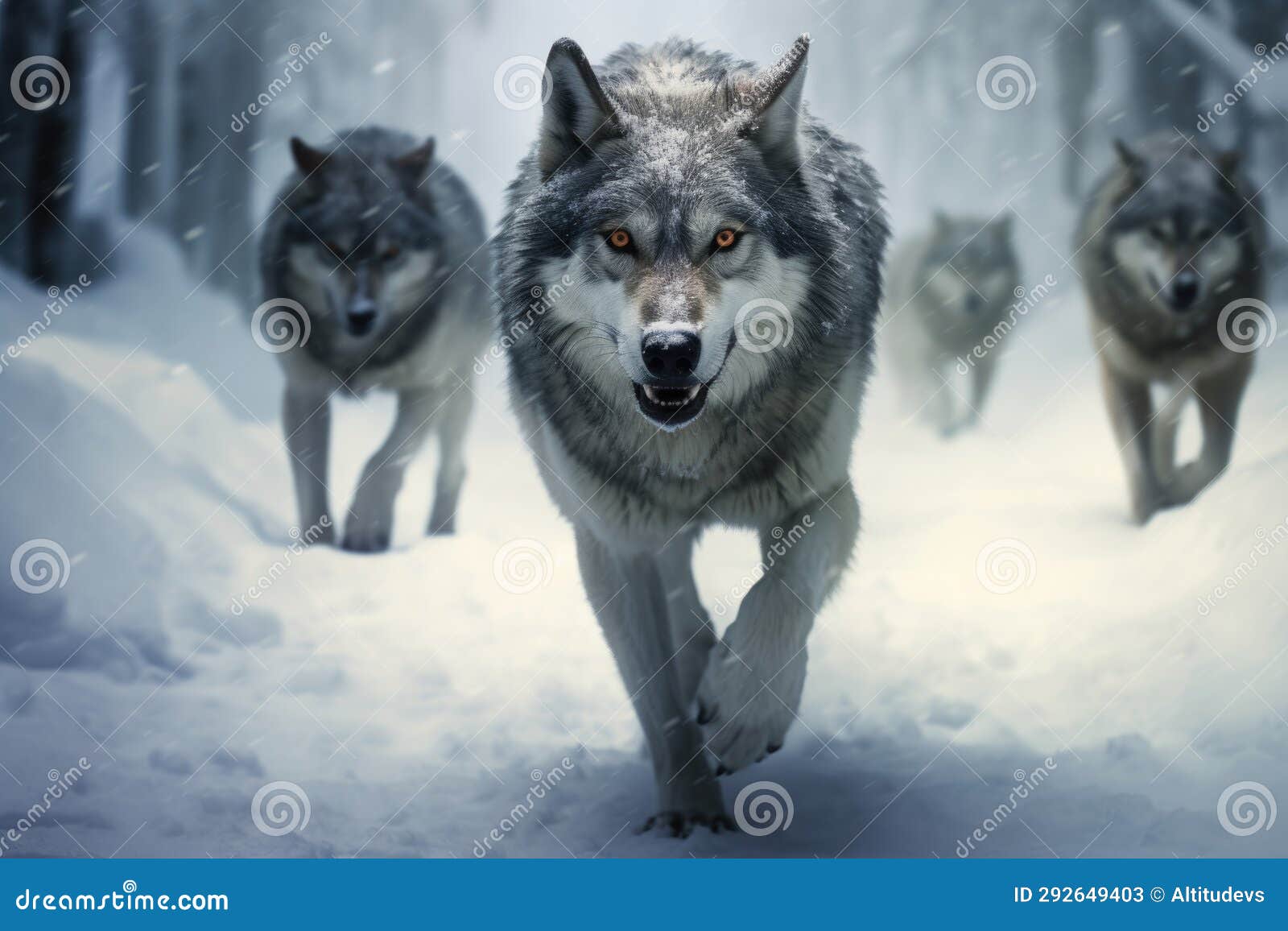 A Wolf Leading a Pack through Snow Stock Image - Image of teamwork ...