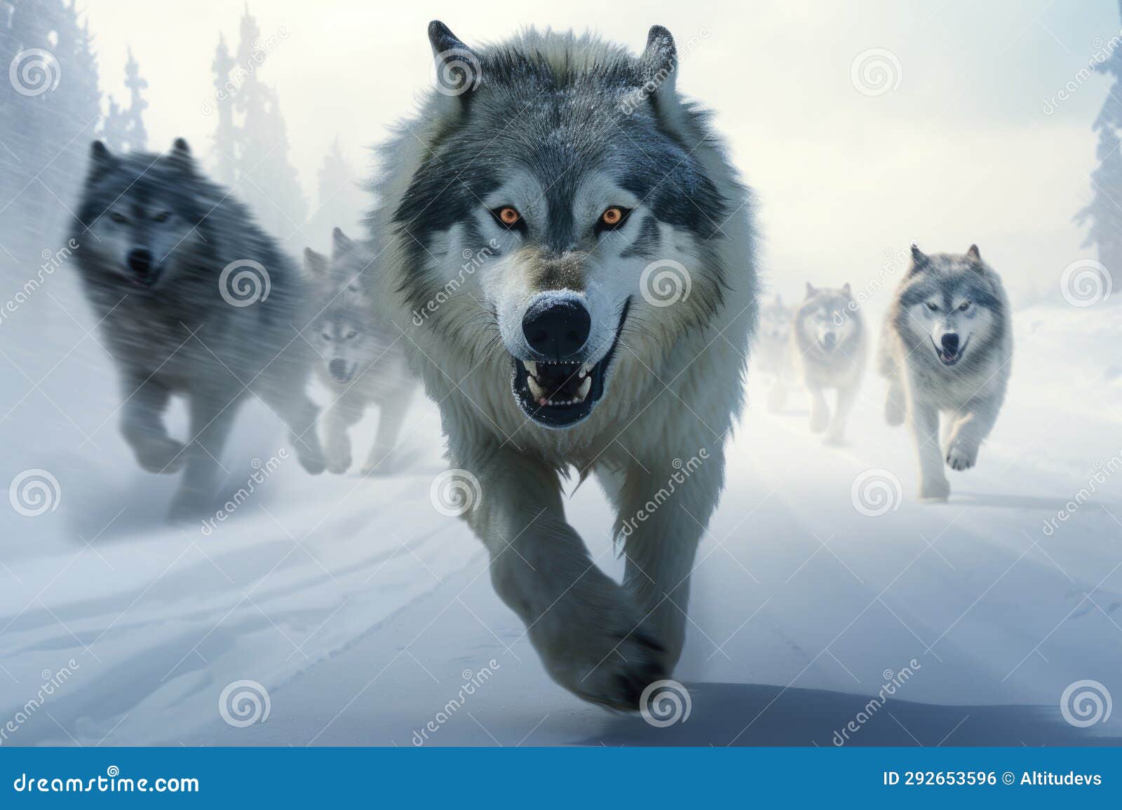 A Wolf Leading a Pack through Snow Stock Illustration - Illustration of ...
