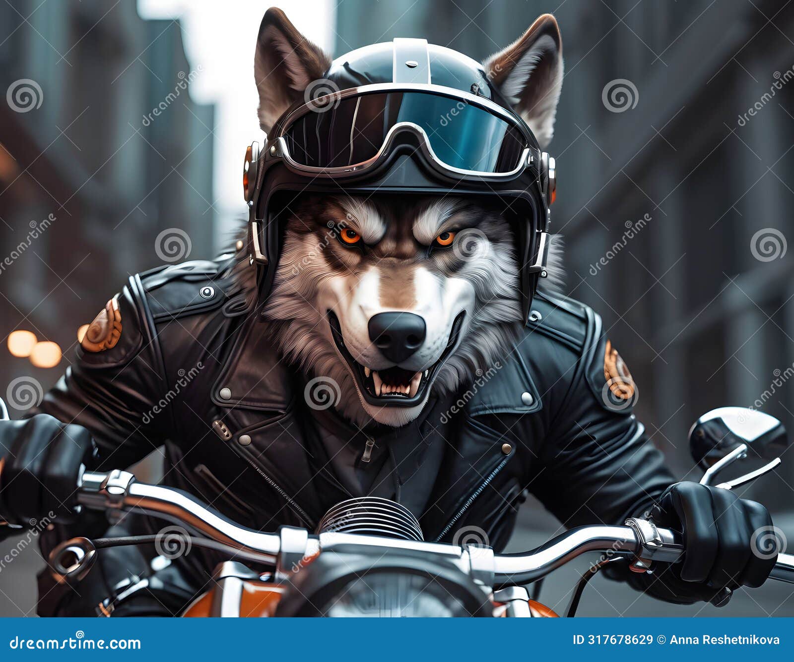 A Wolf in a Leather Jacket on a Motorcycle. Artificial Intelligence ...