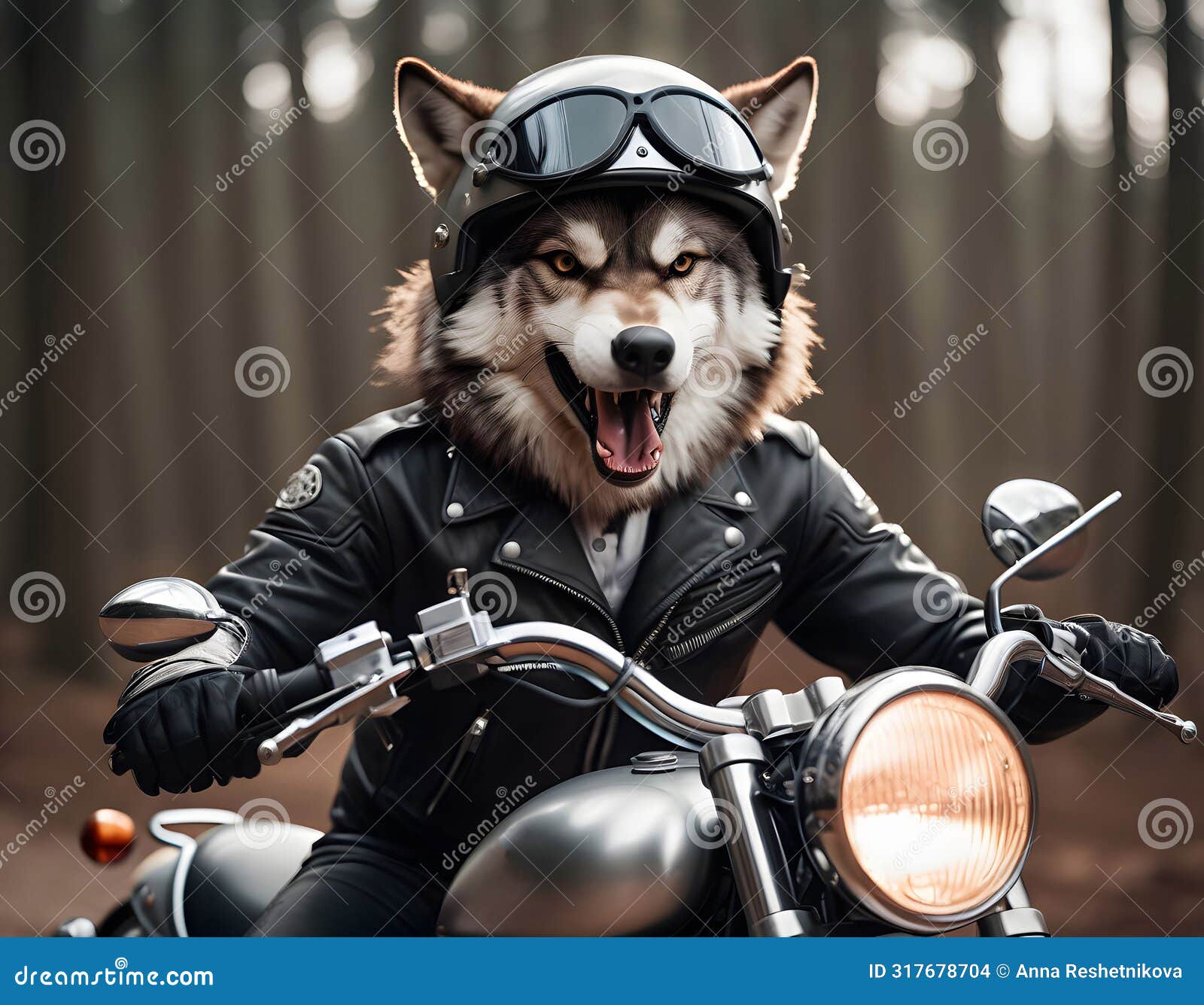 A Wolf in a Leather Jacket on a Motorcycle. Artificial Intelligence ...
